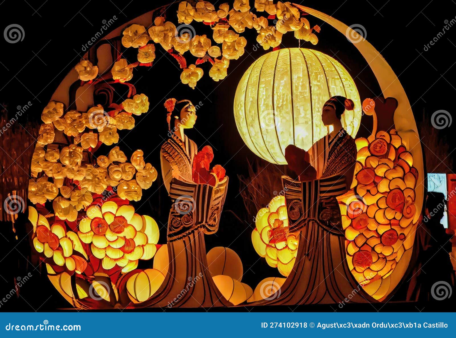 Japanese Scene on Painted Cloth. Ia Generative. Stock Illustration ...