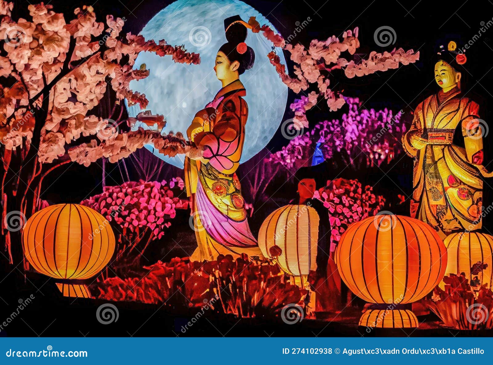 Japanese Scene on Painted Cloth. Ia Generative. Stock Illustration ...