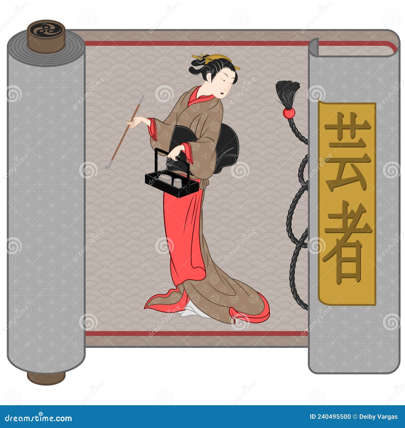 Japanese Scroll Paper Illustration / Blue | CartoonDealer.com #161227314