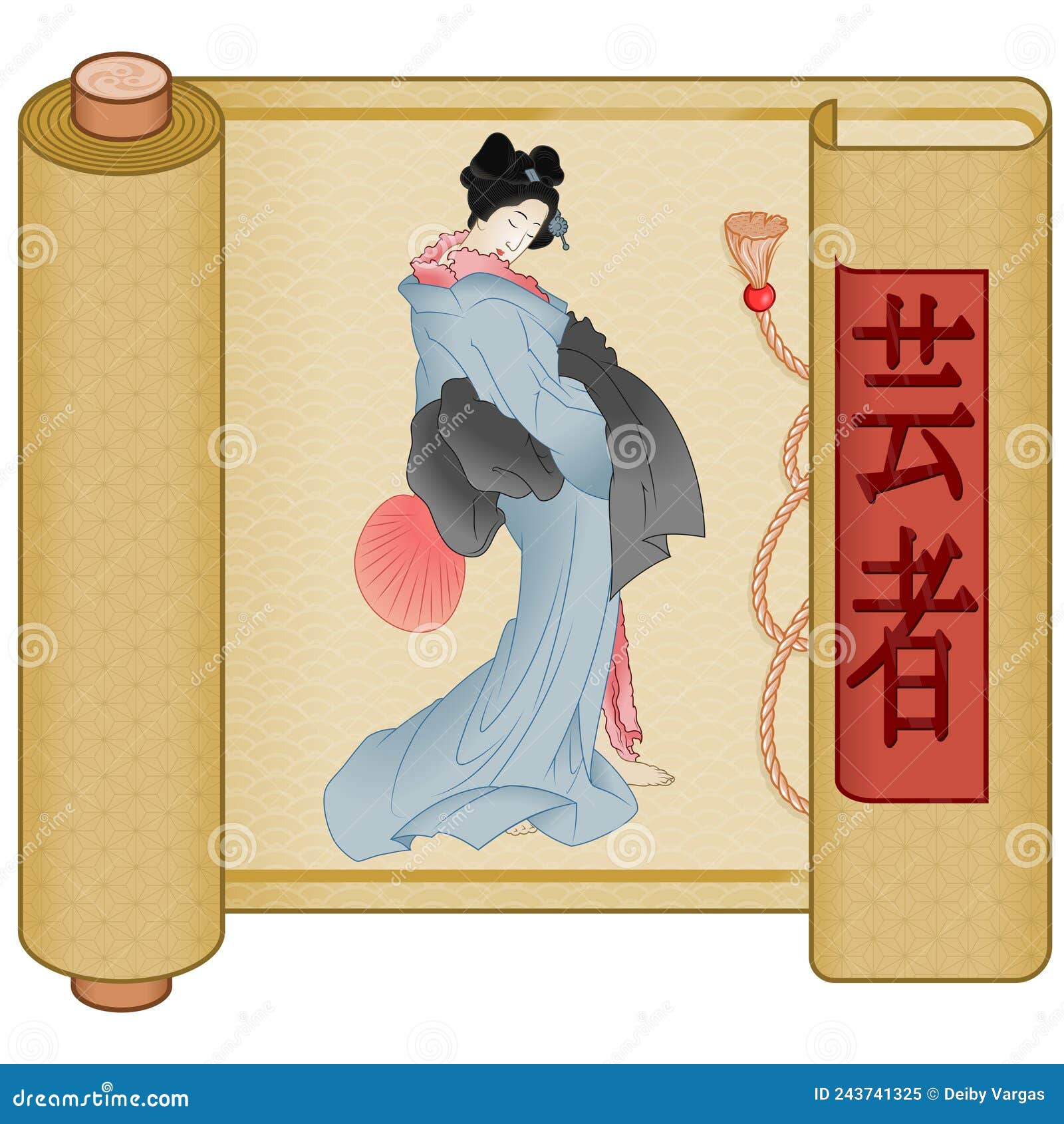 Japanese Scroll with Demon Oni Stock Vector - Illustration of japanese ...