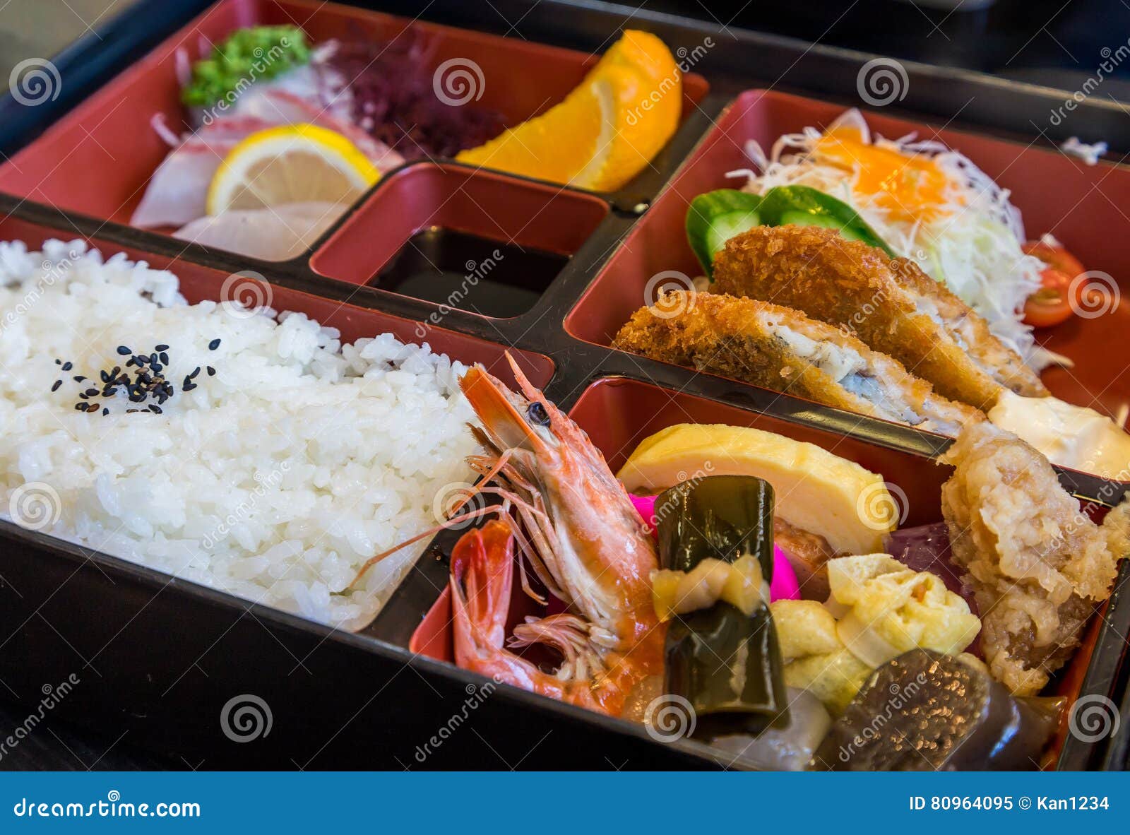 Japanese seafood bento set stock image. Image of fish - 80964095