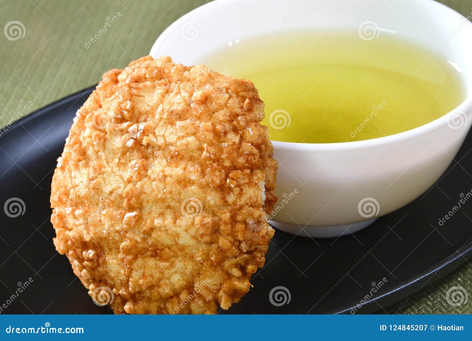 Japanese Rice Cracker with Green Tea. Stock Image - Image of japan ...