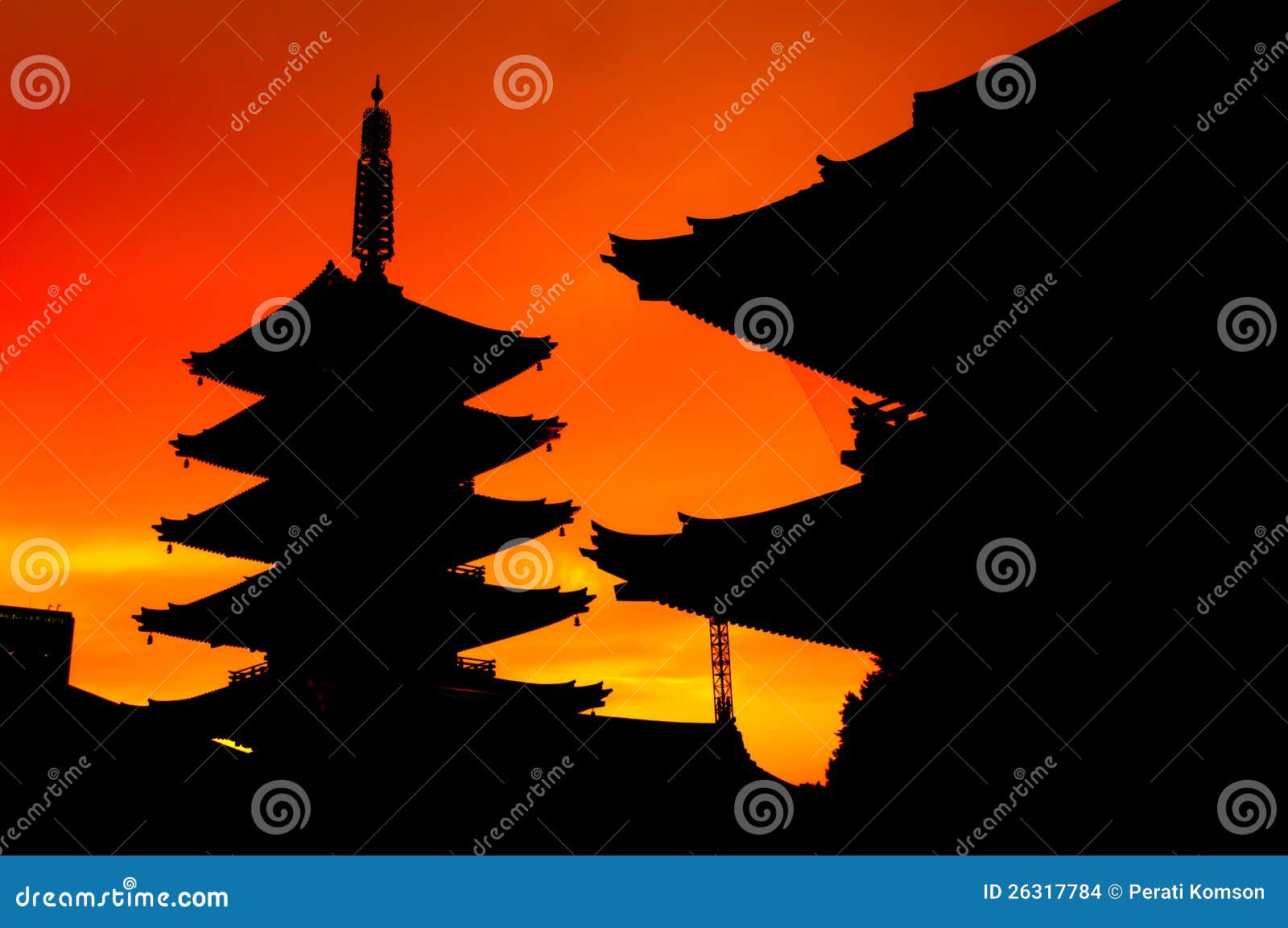 Japanese Senso-ji Temple Silhouette During Sunset Stock Photography ...
