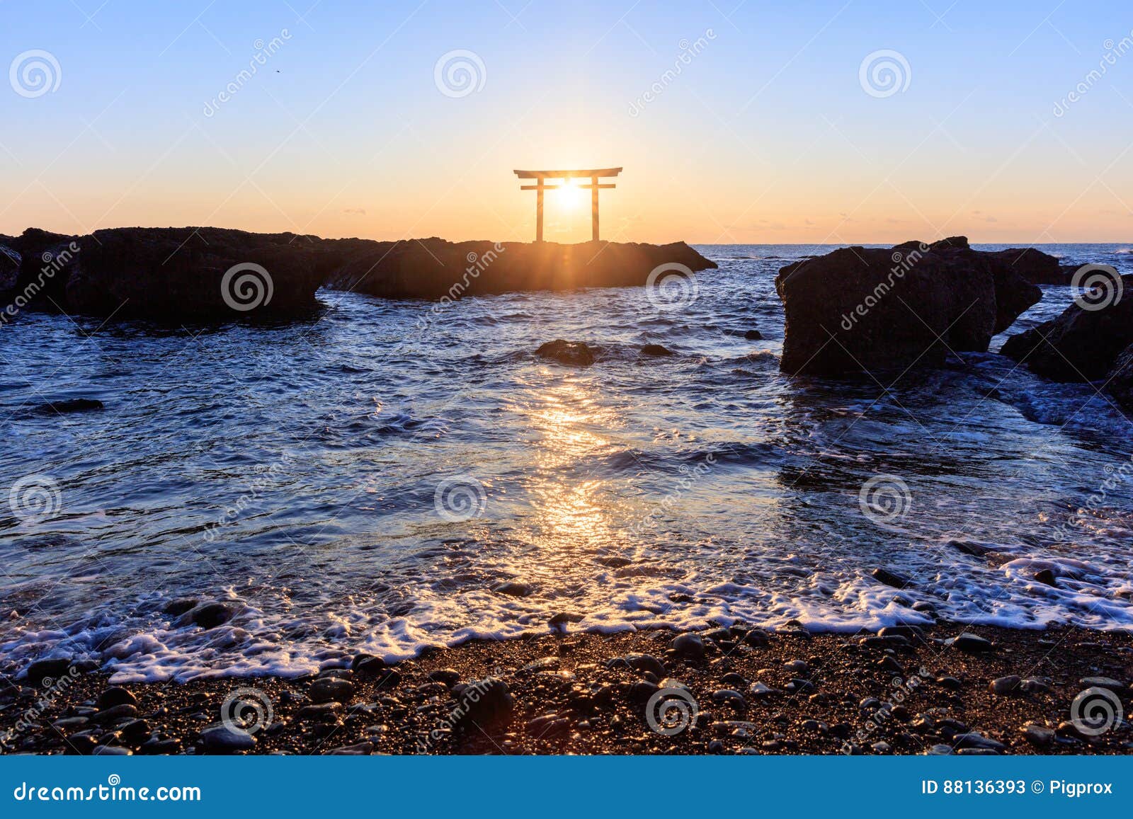 Japanese Shrine Gate in Sunrise Stock Image - Image of view, peak: 88136393