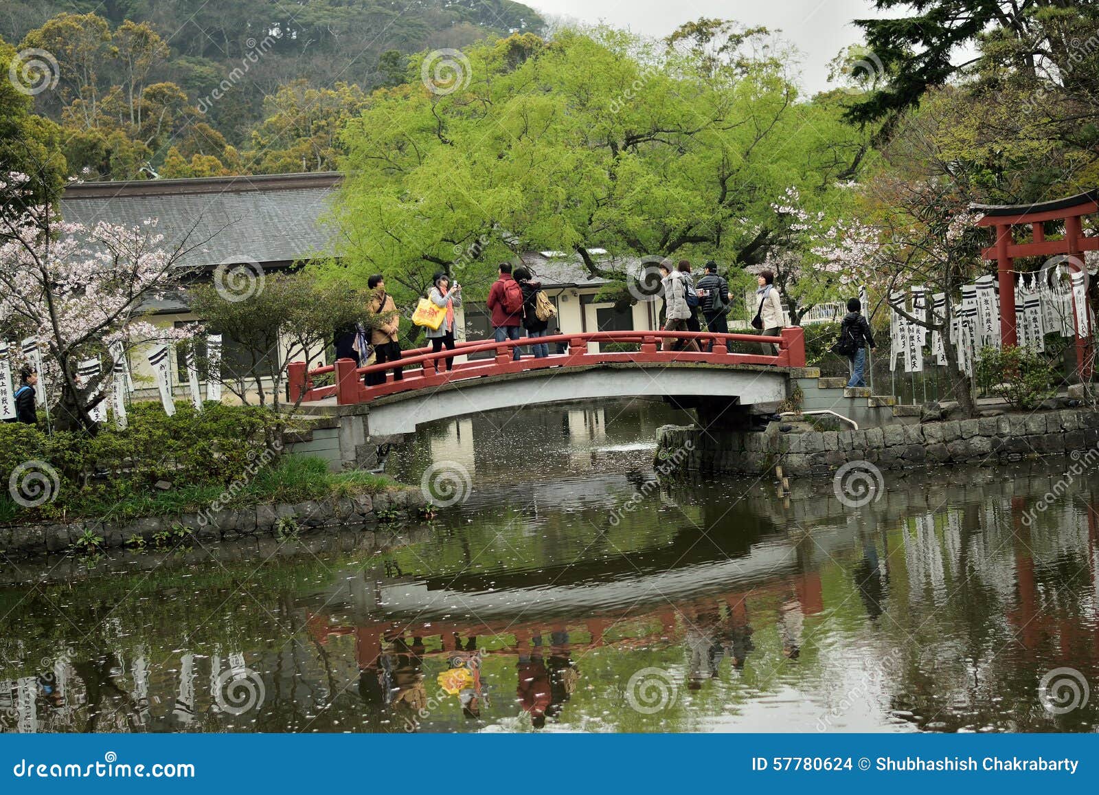 Japanese Shrine with Pond in Spring Editorial Stock Image - Image of ...