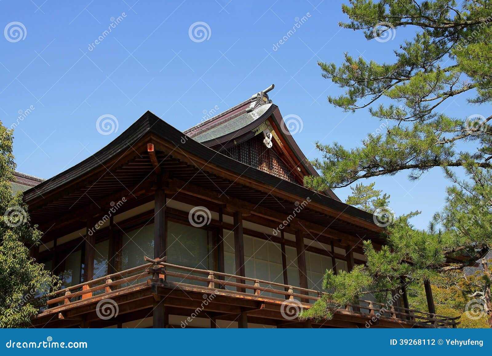 Japanese Shrine in Shadow with Blue Sky Background Stock Photo - Image ...