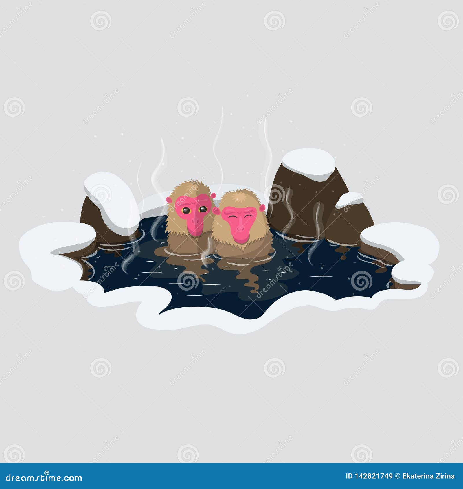 Japanese Snow Macaques Bask in a Hot Spring Vector Illustration Stock ...