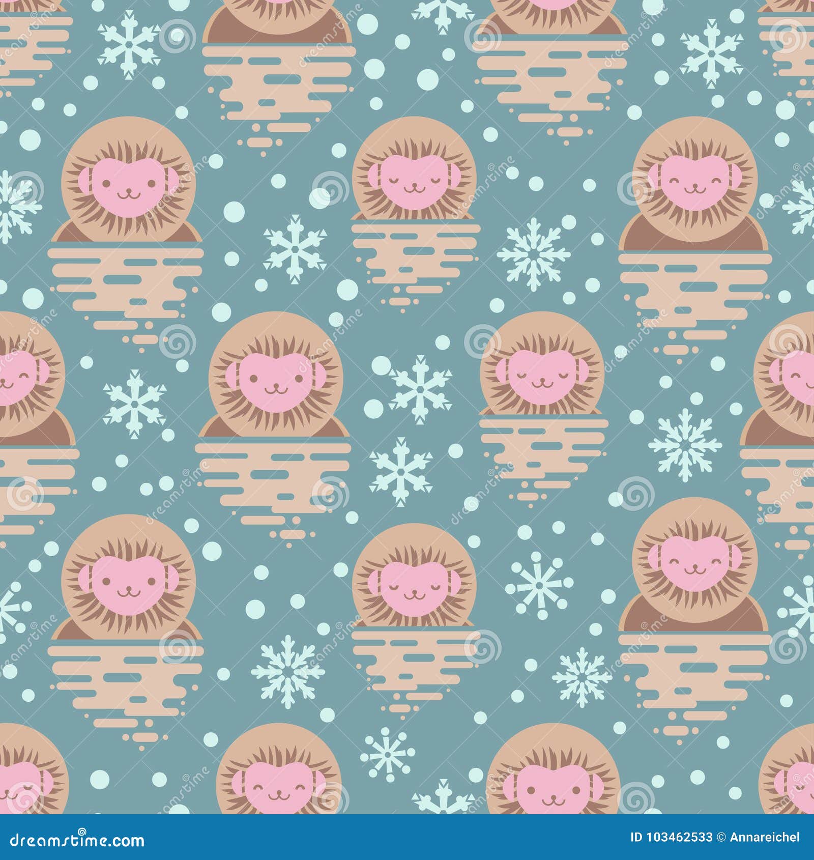 Japanese Snow Monkeys Seamless Pattern Stock Vector - Illustration of ...
