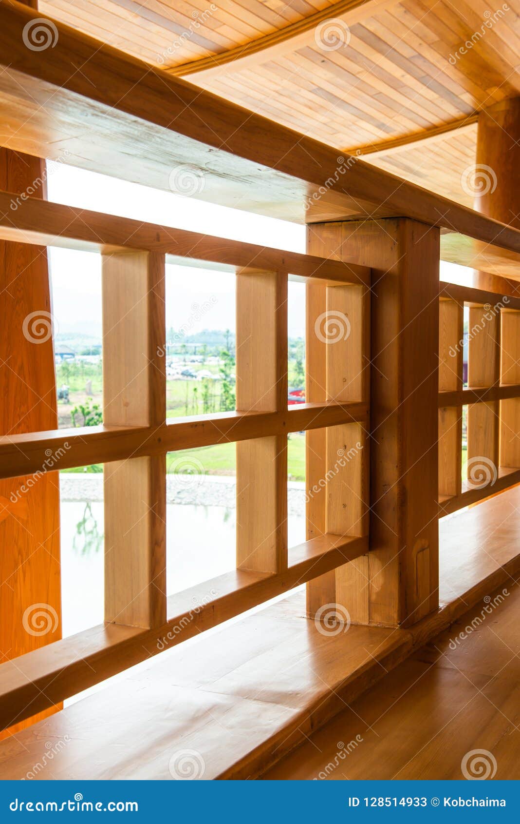 Japanese Style Corridor with Natural View Stock Image - Image of modern ...