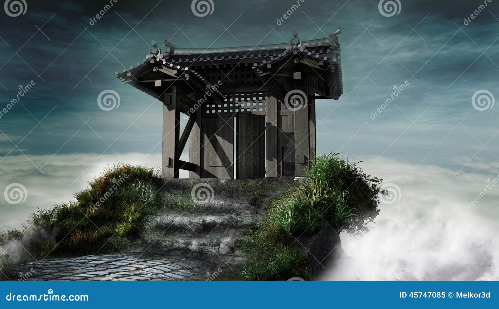 Japanese-style gate stock illustration. Illustration of cliff - 45747085