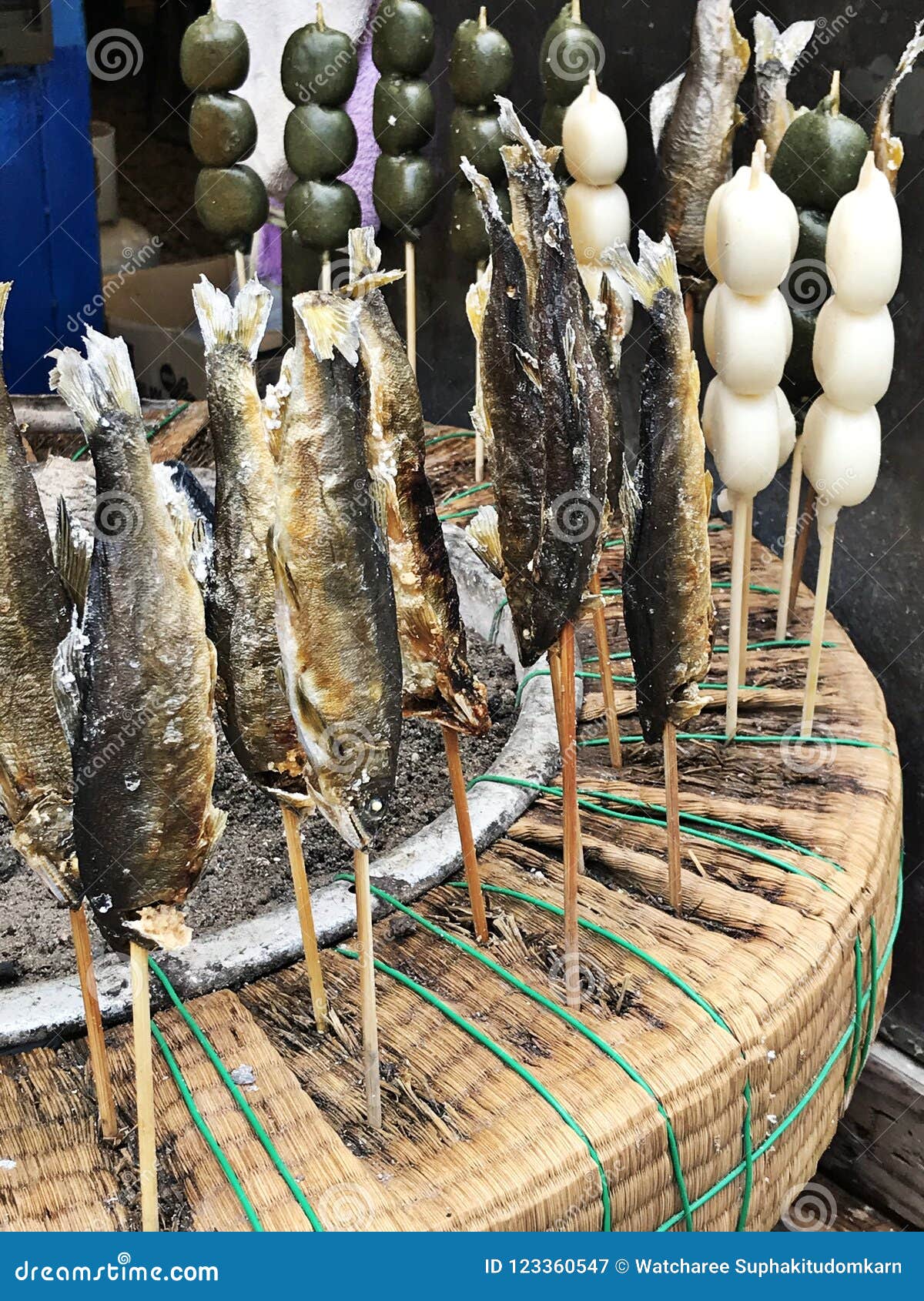 Japanese Style Grilled Fish and Dango. Stock Image - Image of healthy ...