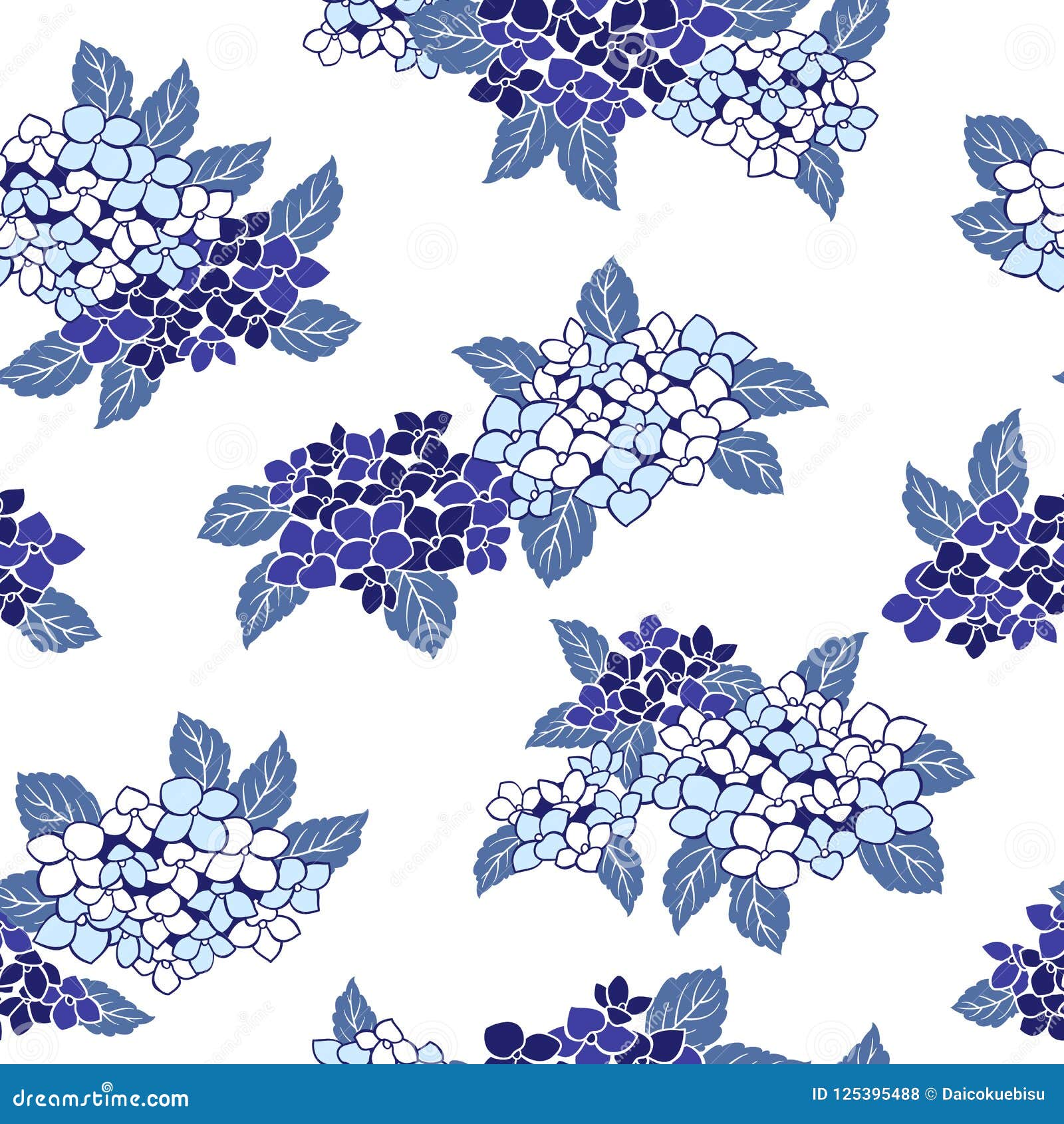 Japanese Style Hydrangea Pattern, Stock Vector - Illustration of ...