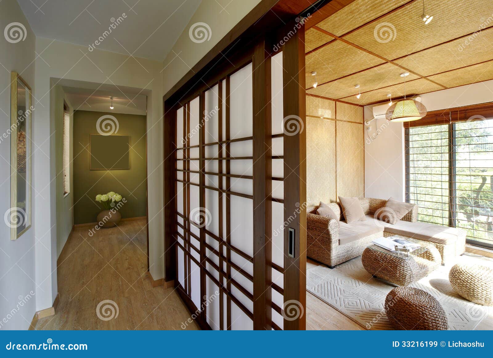 Japanese-style Bedroom With Tatami Mats, Shoji Doors, Fusuma Walls And ...