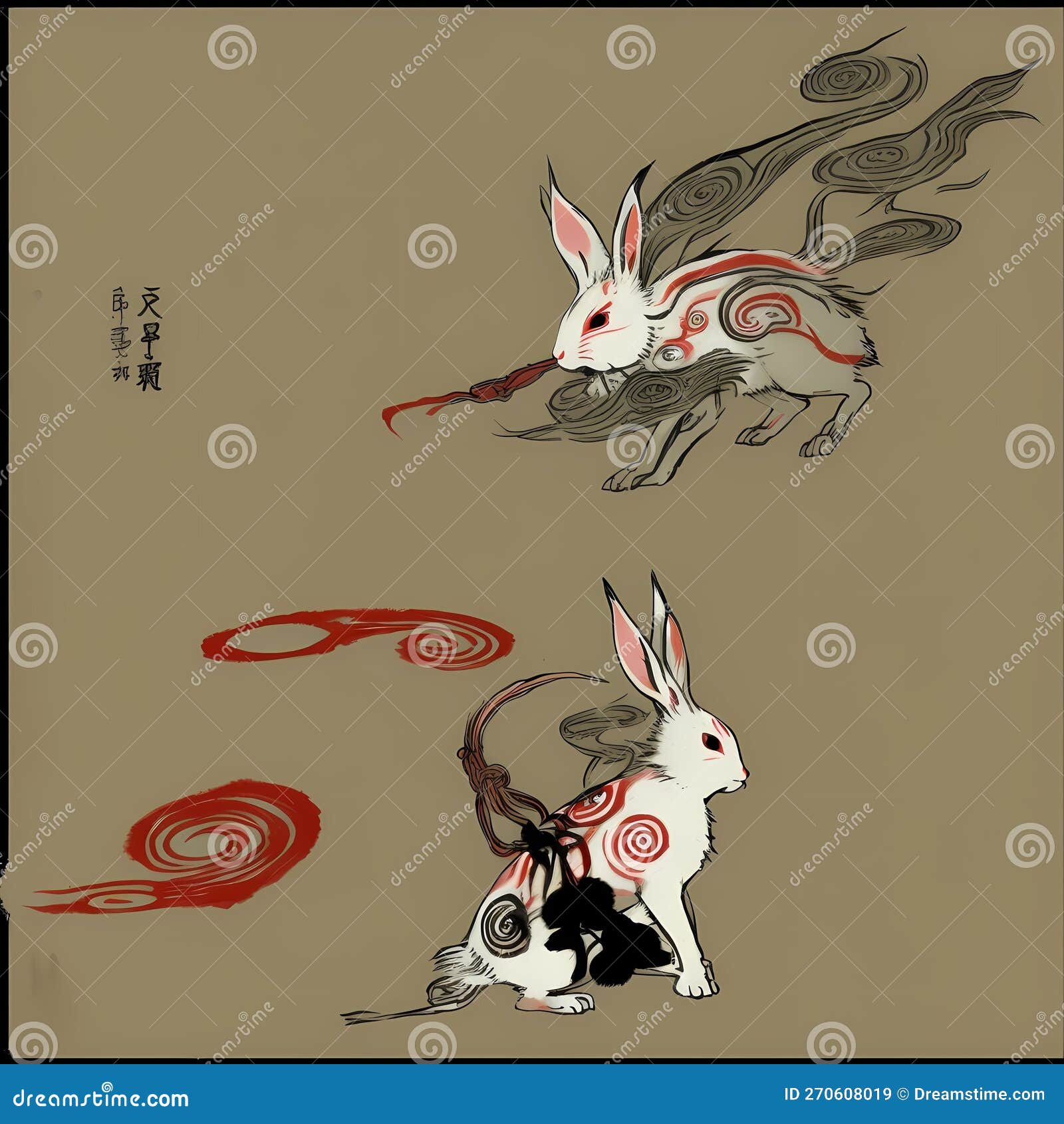 Japanese Style Ink Drawing of a Rabbit Stock Illustration ...