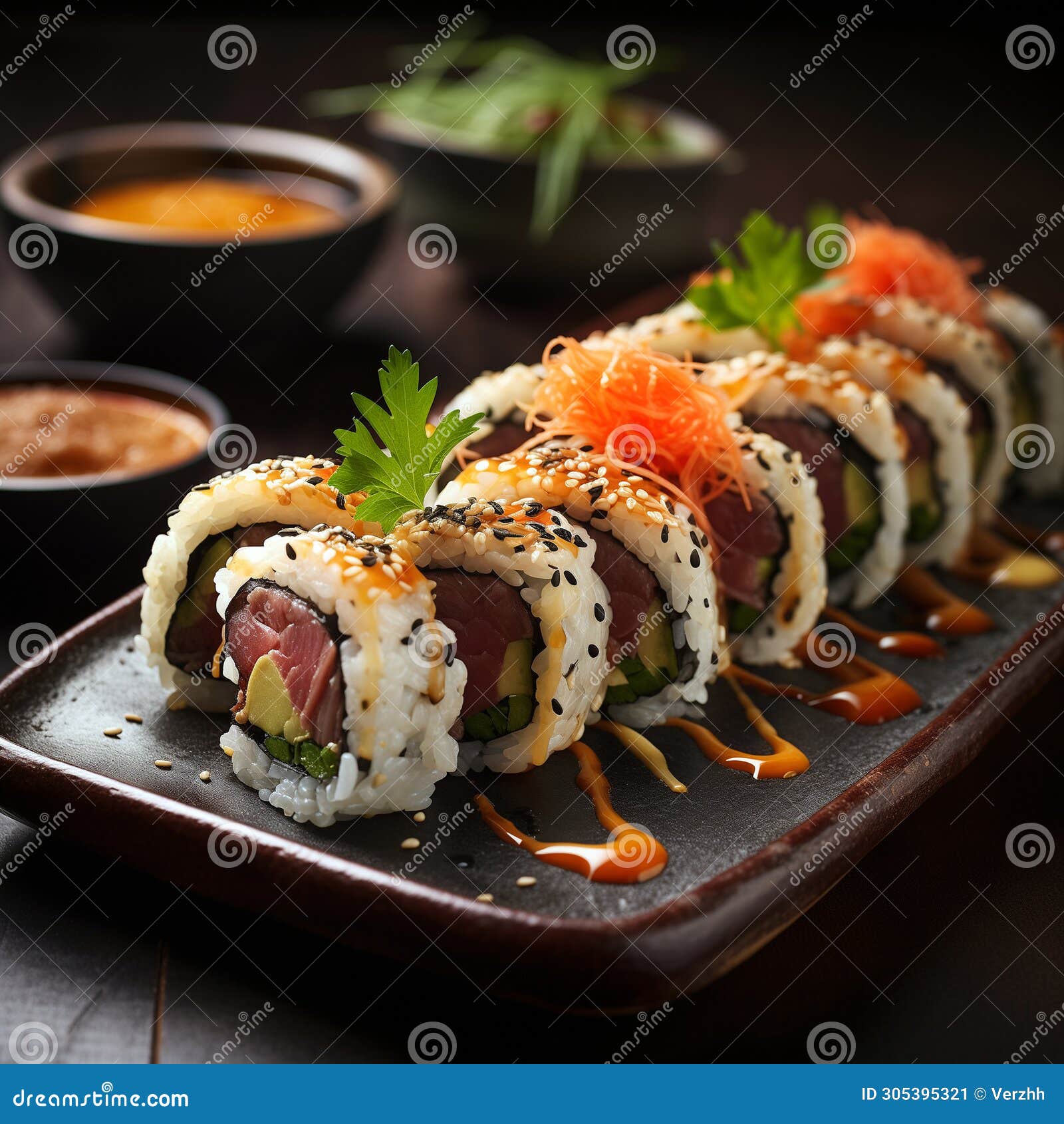 Japanese Style Maki Made from Thinly Sliced Beef 1 Stock Illustration ...