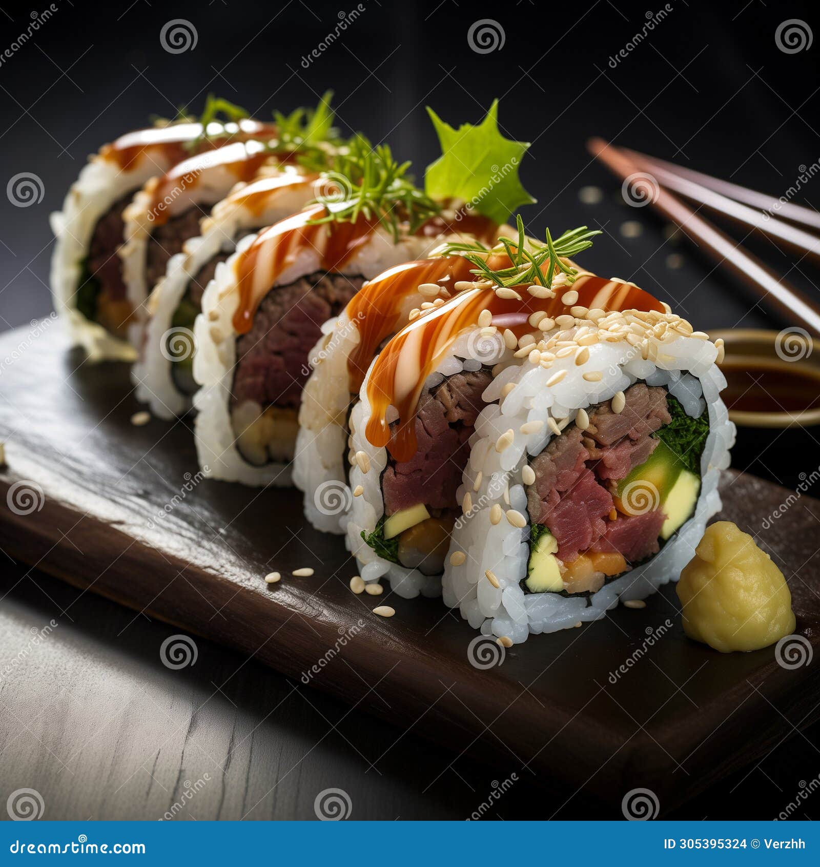 Japanese Style Maki Made from Thinly Sliced Beef 2 Stock Illustration ...