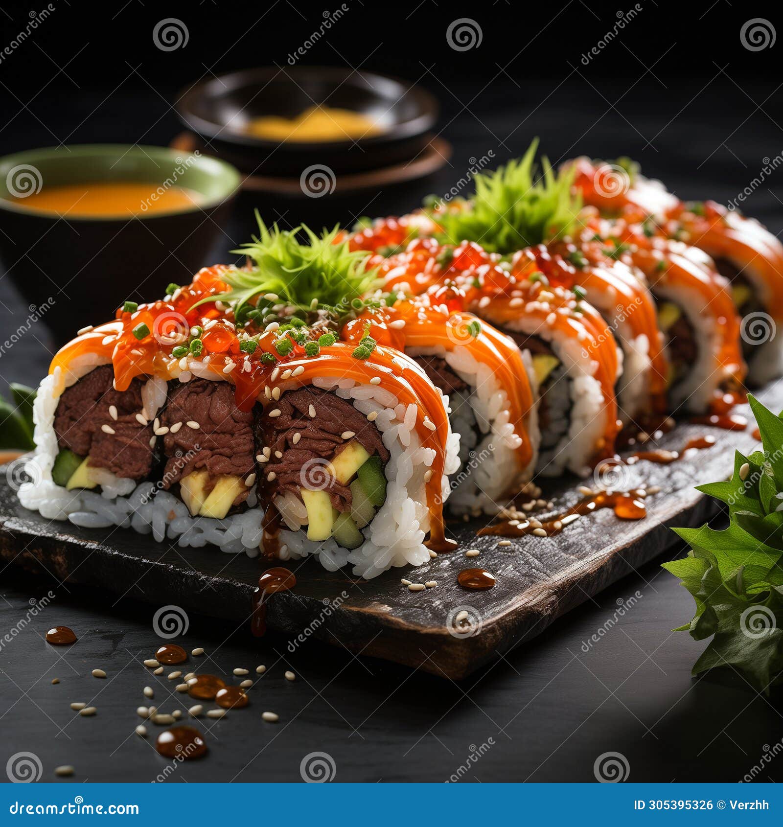 Japanese Style Maki Made from Thinly Sliced Beef 3 Stock Illustration ...