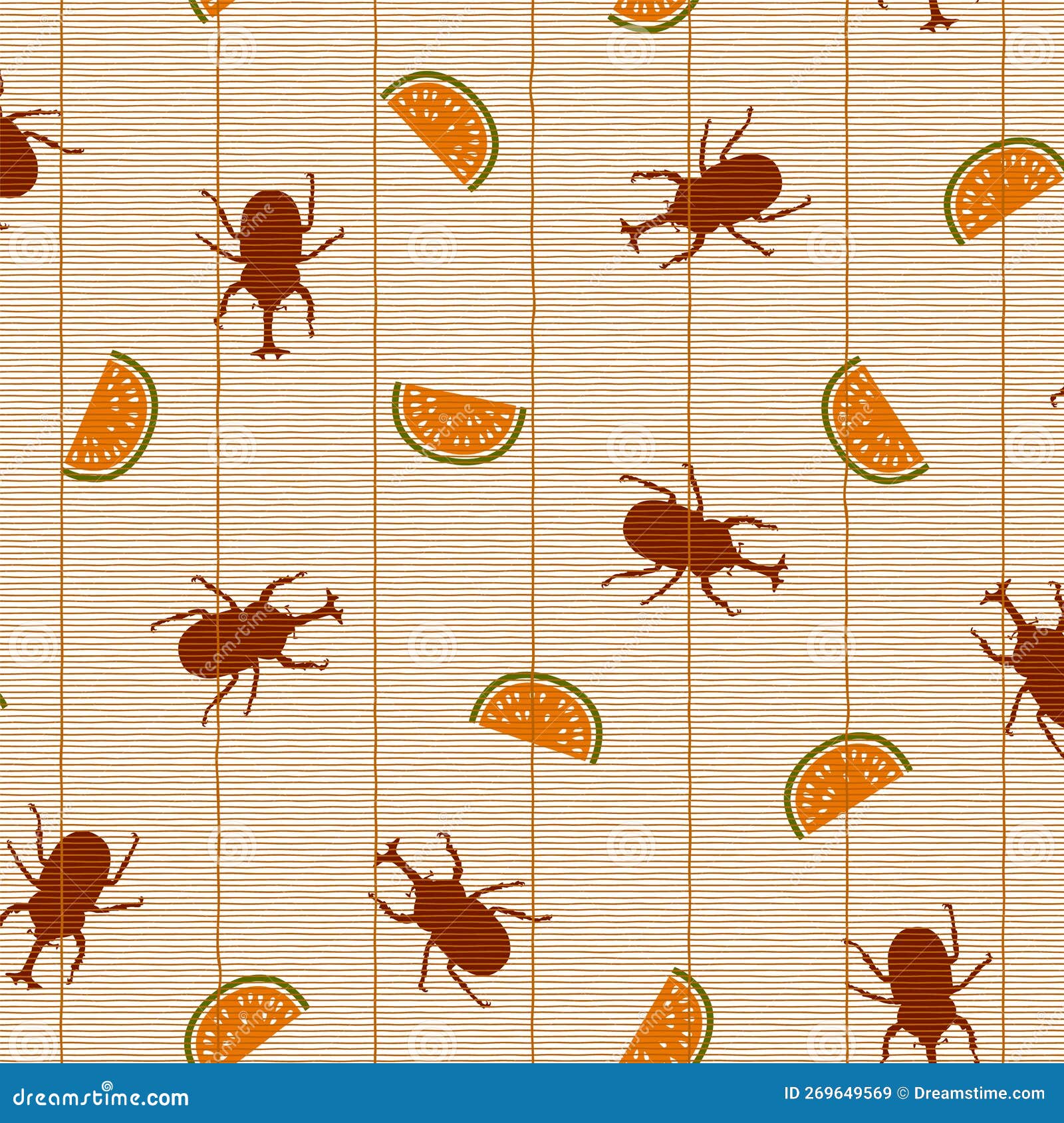 Japanese Style Pattern of Beetle and Watermelon Stock Vector ...