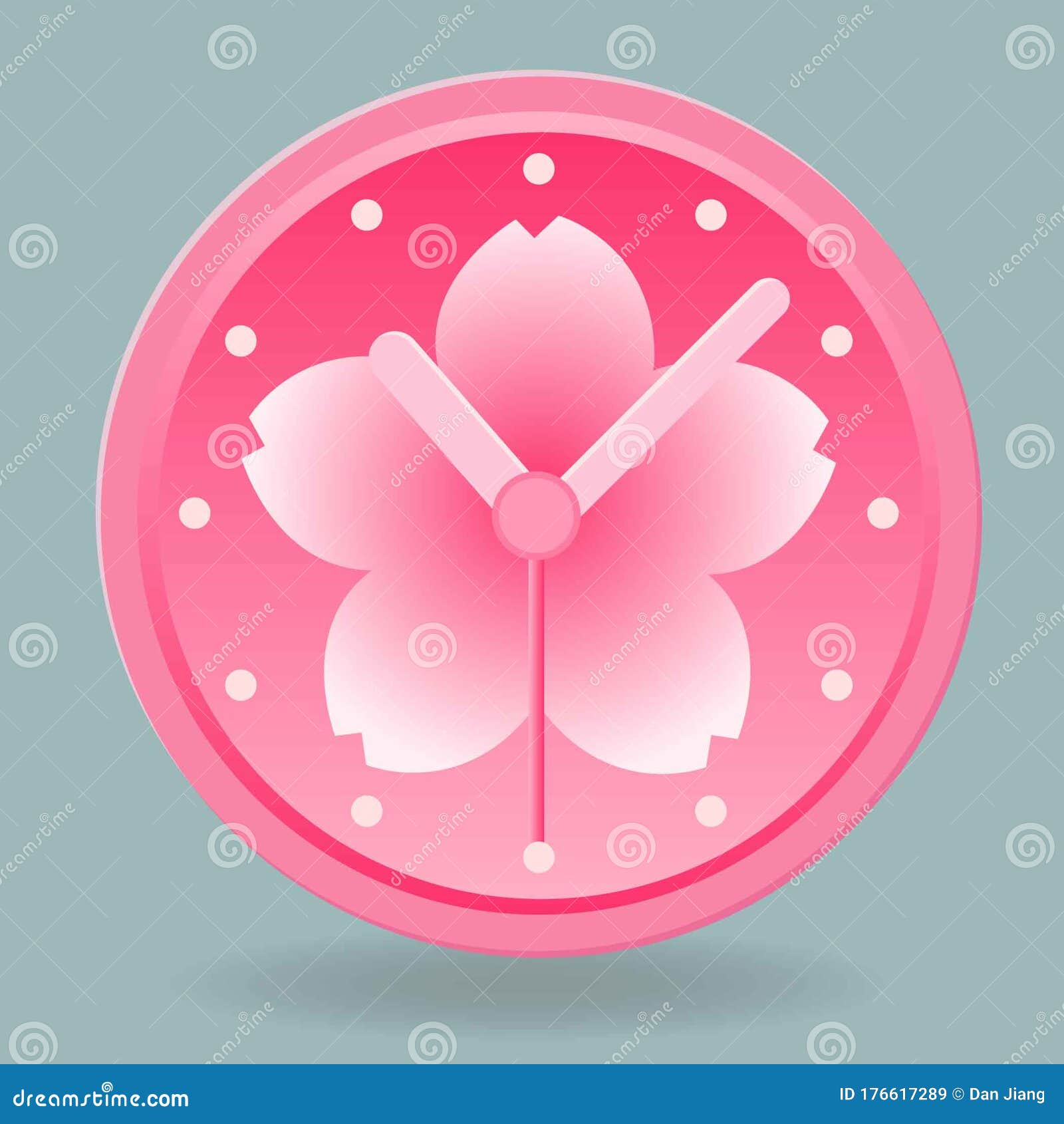 Japanese Style Pink Sakura Clock Vector Icon in Blue Background Stock ...