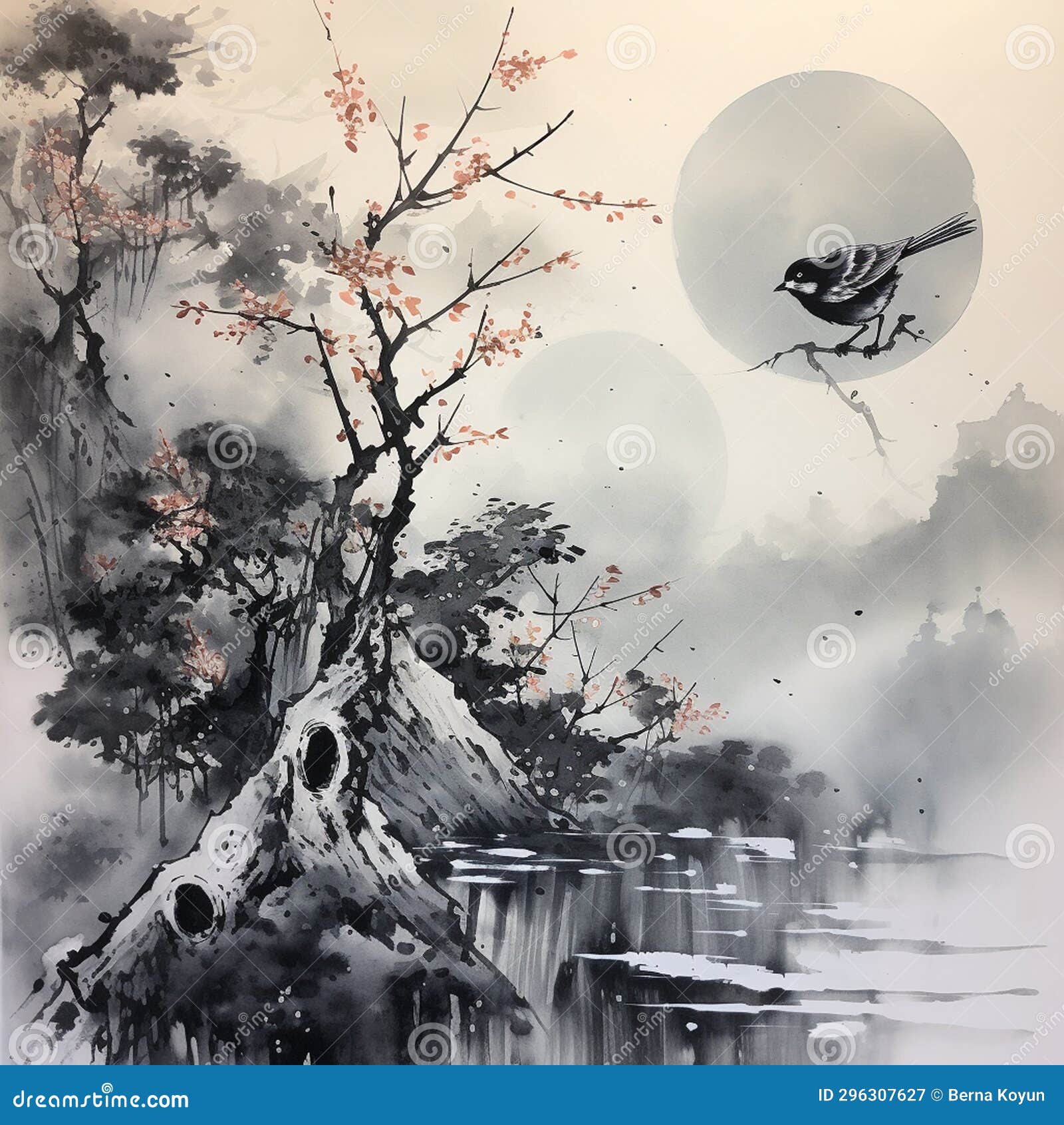 Japanese Sumi-E Dreams Hand-Crafted Magic Stock Illustration ...