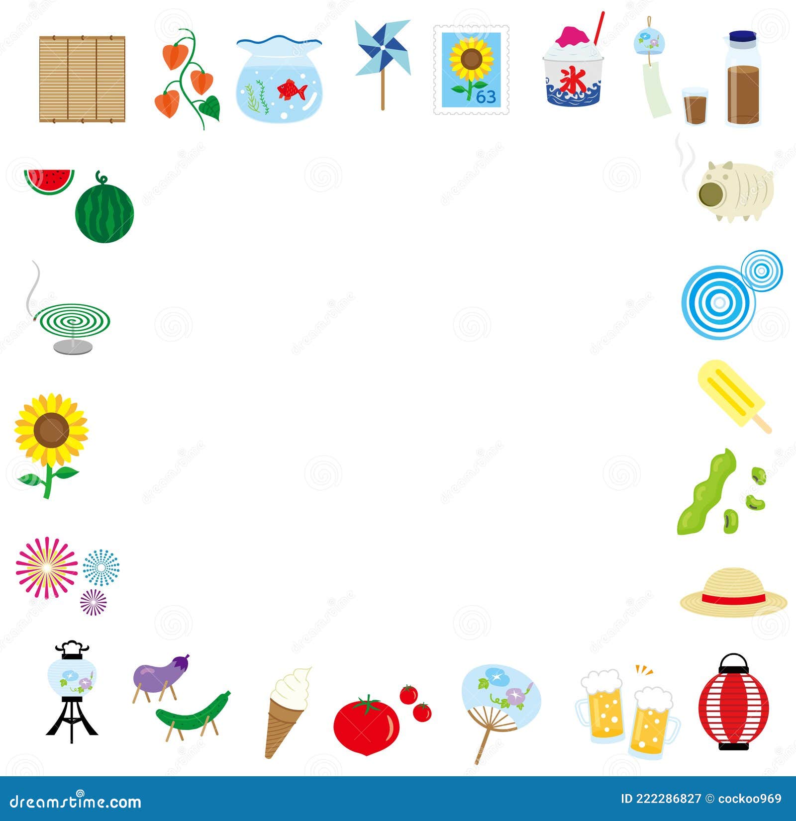 Japanese Summer Vector Illustration Set Stock Vector - Illustration of ...