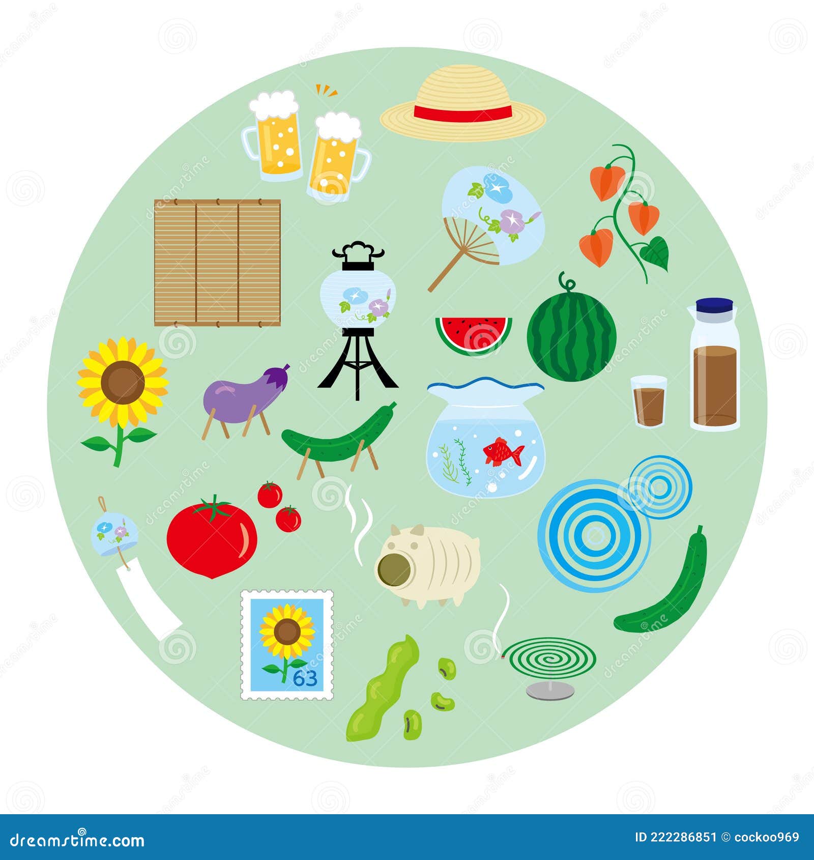 Japanese Summer Vector Illustration Set Stock Vector - Illustration of ...