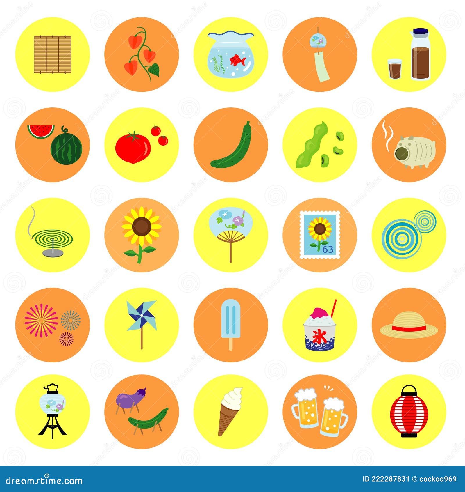 Japanese Summer Vector Illustration Set Stock Vector - Illustration of ...