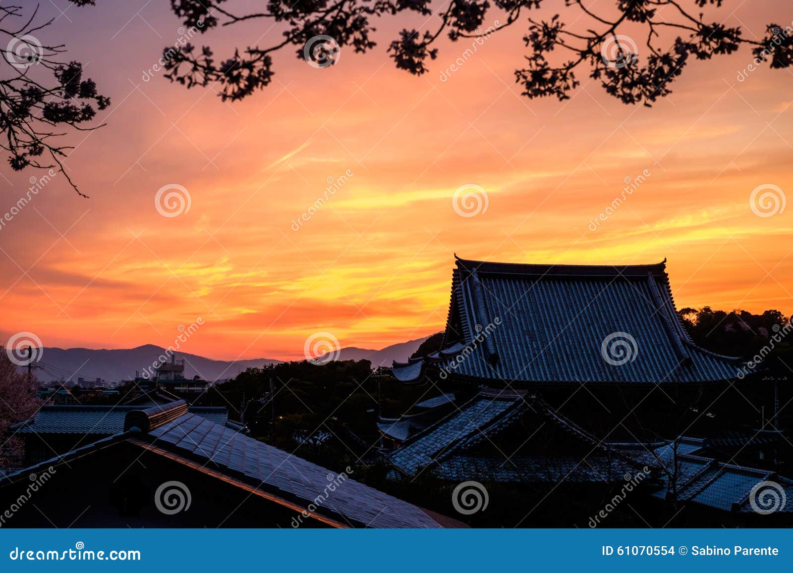 Japanese sunset stock photo. Image of pagoda, shrine - 61070554