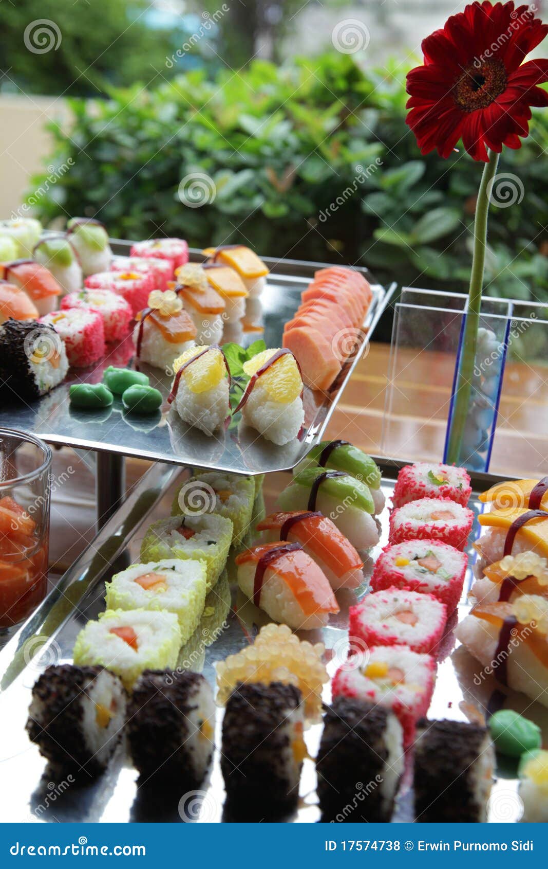 Japanese sushi at buffet stock photo. Image of restaurant - 17574738