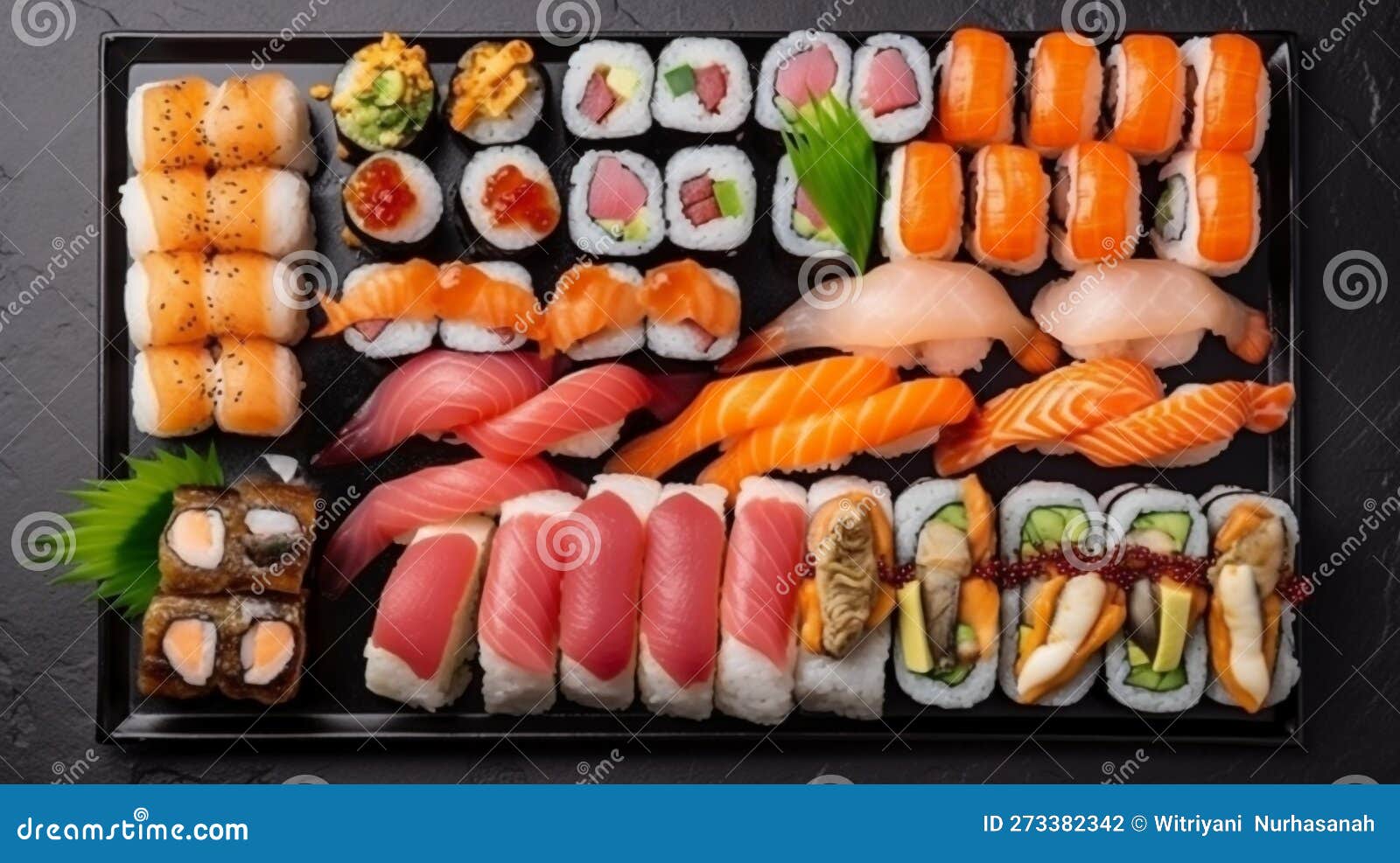 Japanese Sushi Food. Top View of Assorted Sushi Stock Illustration ...