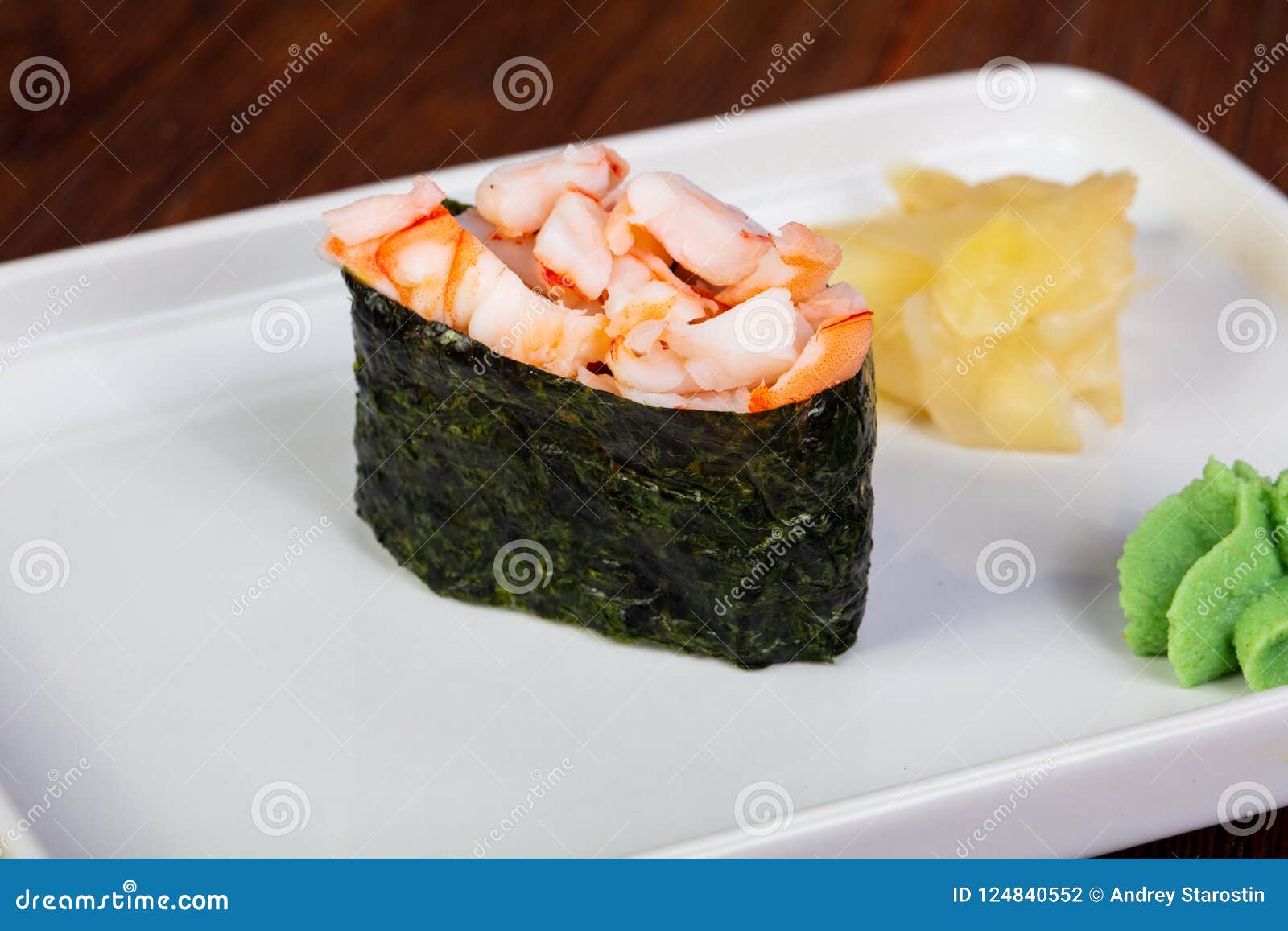 Japanese Sushi Gunkan Prawn Stock Photo - Image of fresh, japan: 124840552