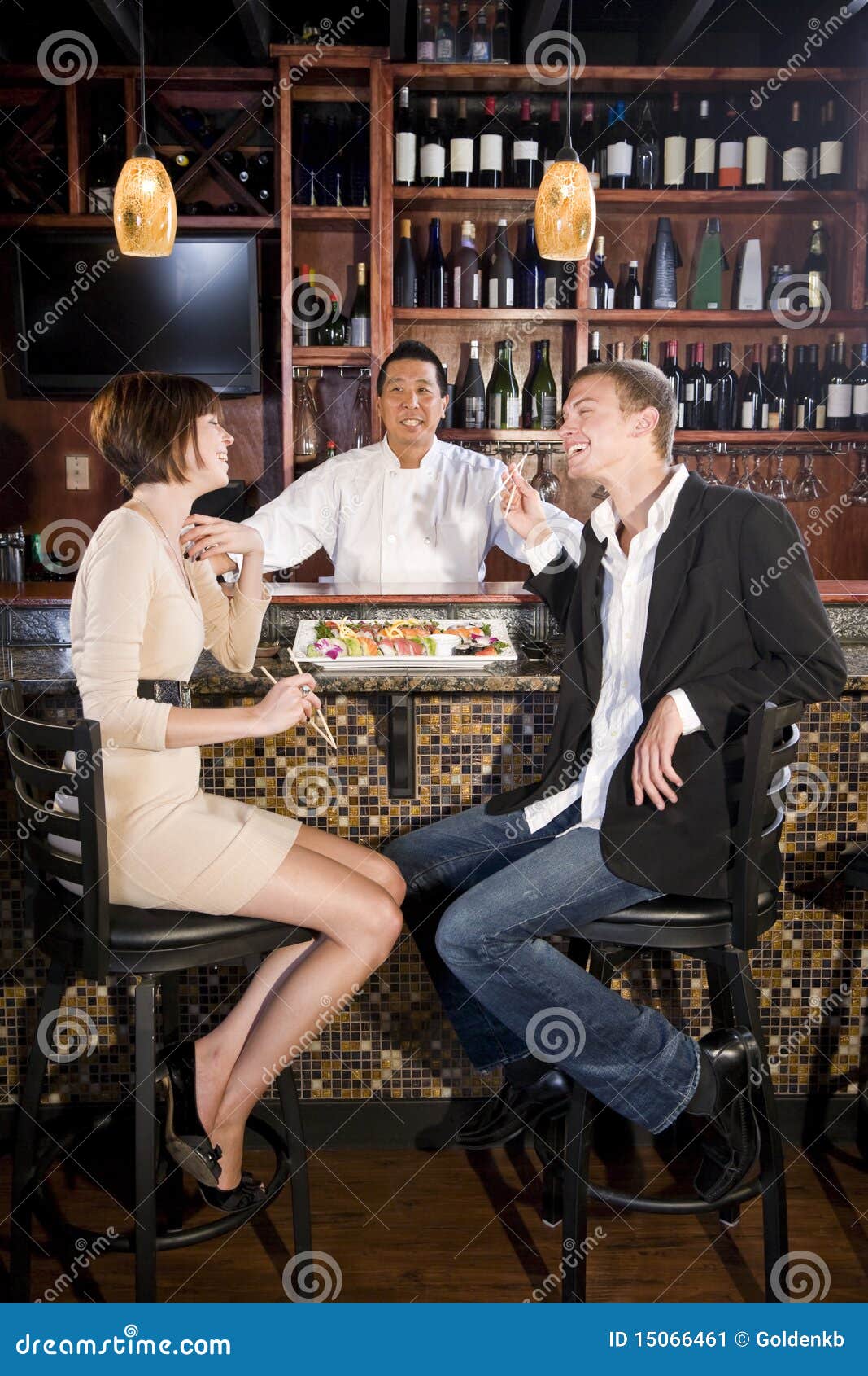 Japanese Sushi Restaurant, Chef Serving Customers Stock Image - Image ...
