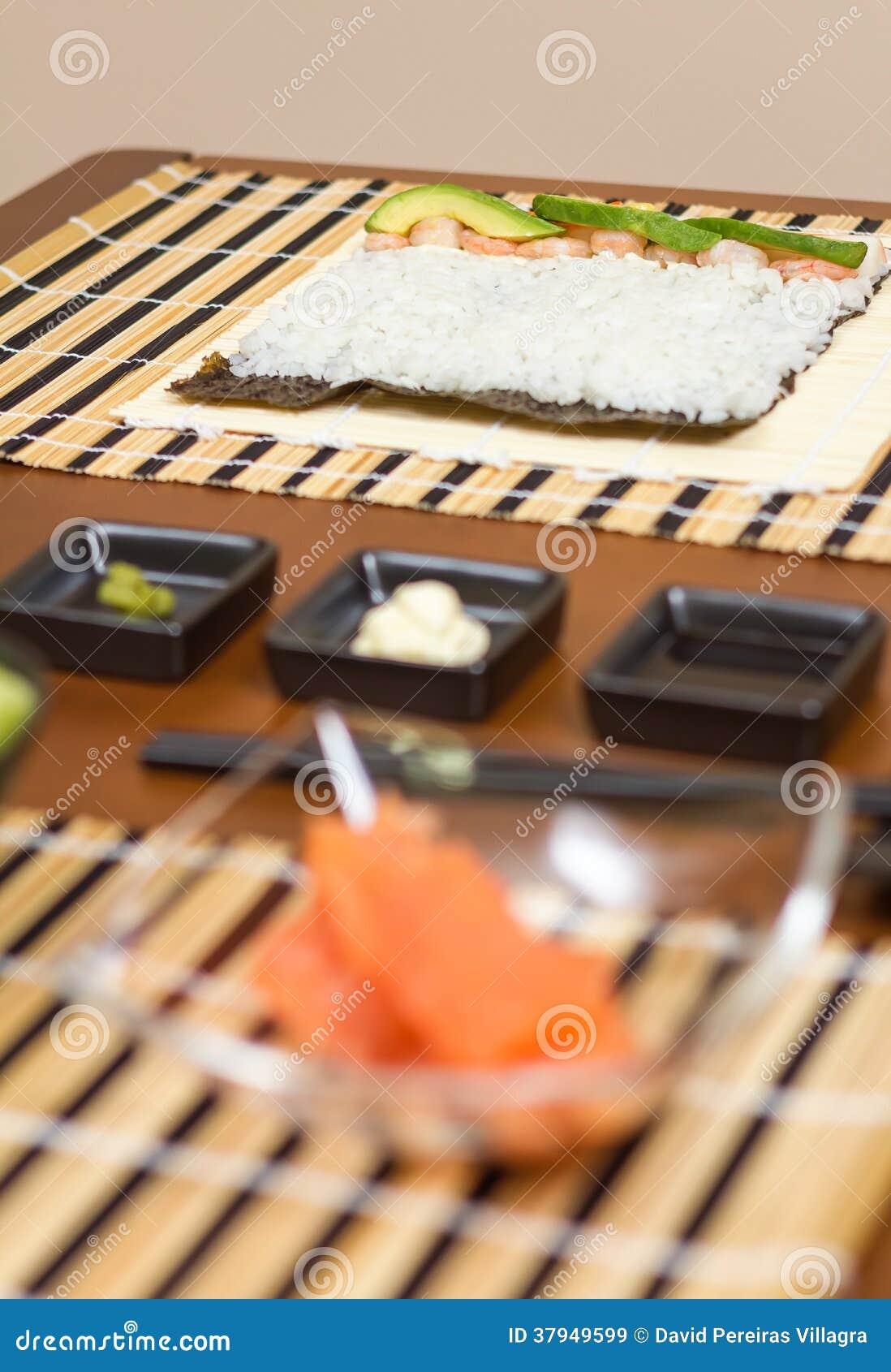 Japanese Sushi with Rice Ready To Roll on a Table Stock Image - Image ...