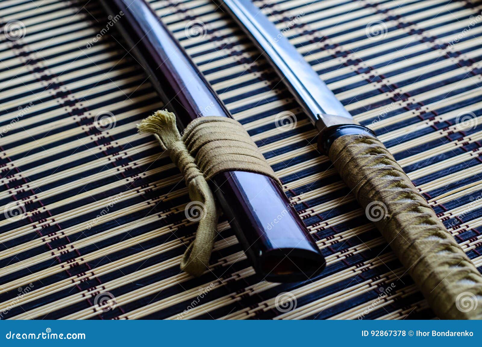 Japanese Sword Katana on Bamboo Mat Stock Photo - Image of history ...