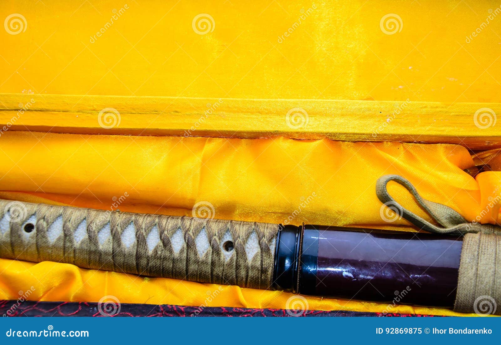 Japanese Sword Katana in Box on Wooden Background Stock Image - Image ...