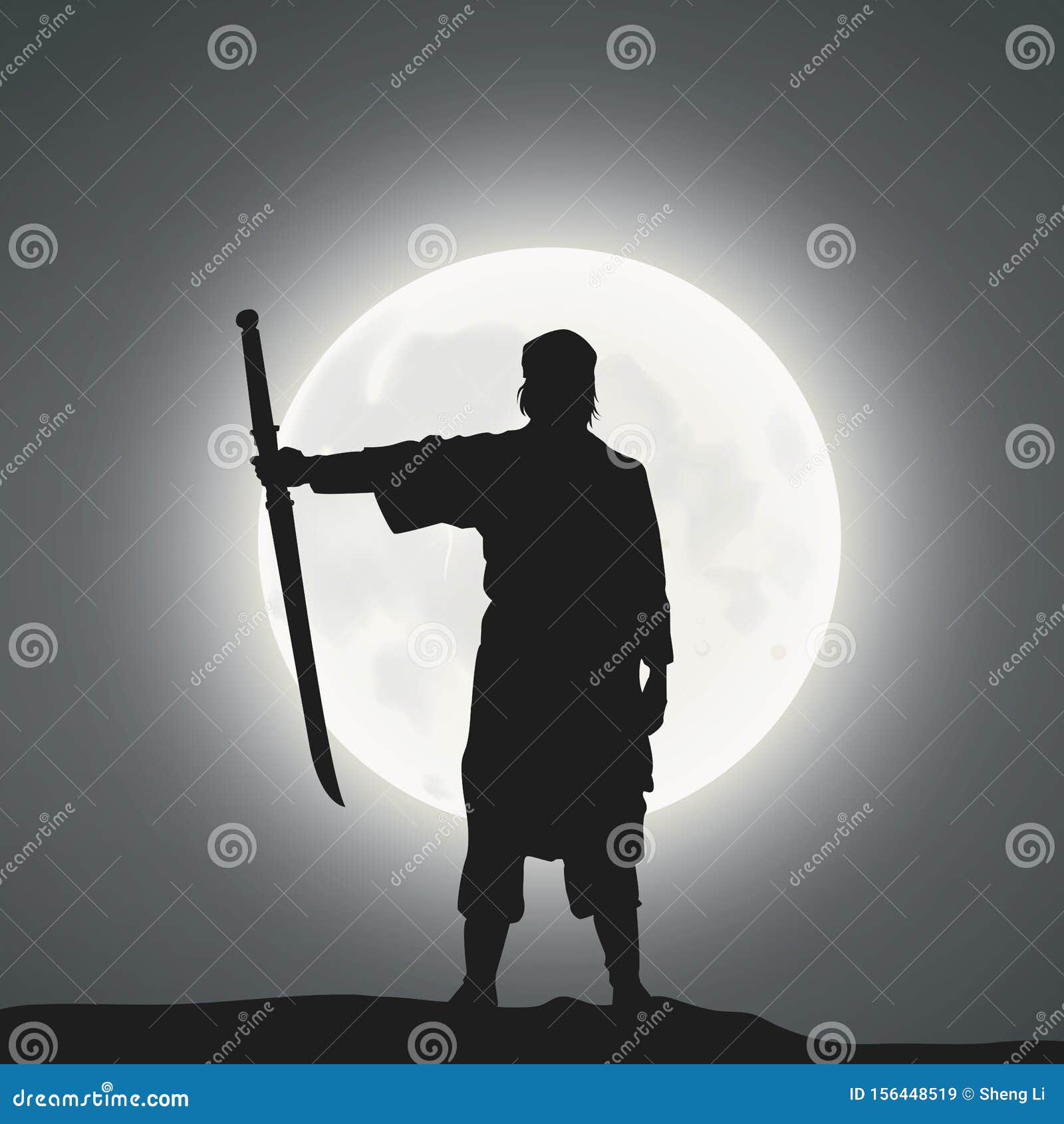 A Japanese Swordsman Under the Moonlight Stock Vector - Illustration of ...