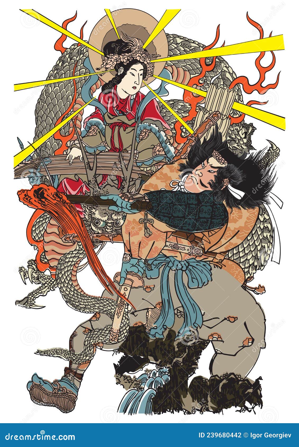 Japanese Warrior Fight Tattoo. Set of Labels and Elements. Vector Set ...