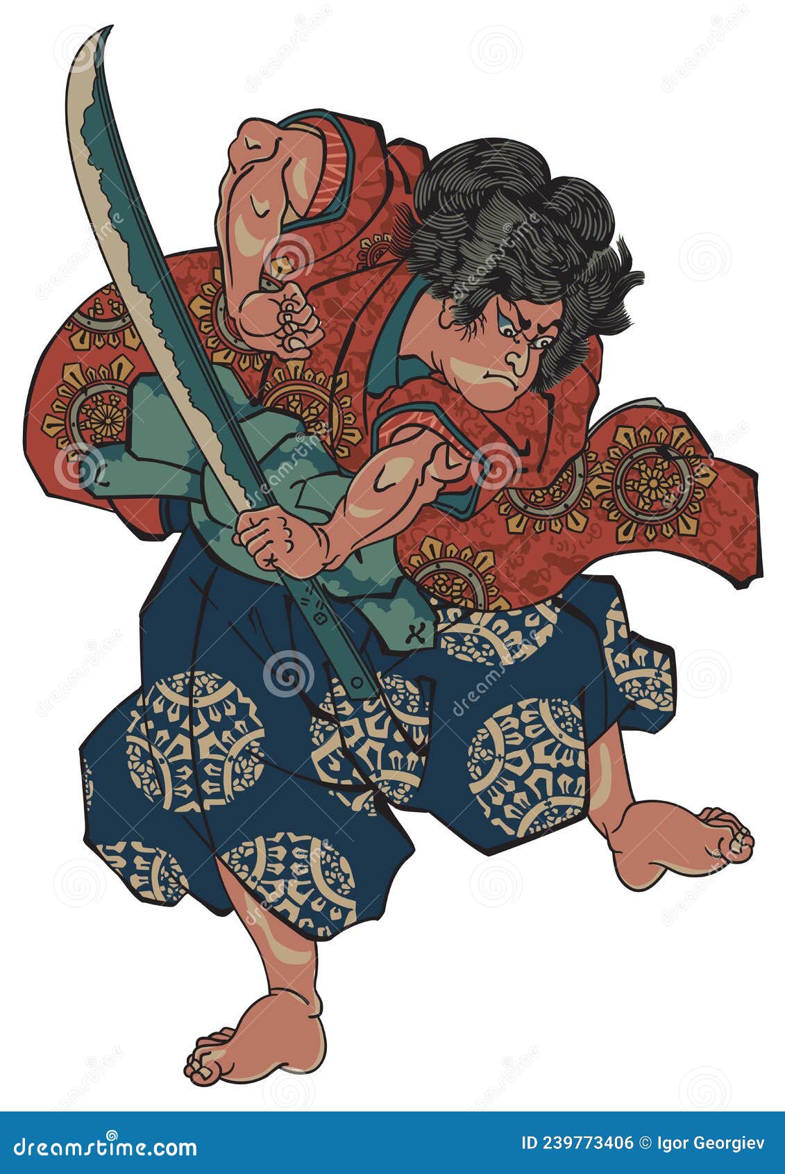 Japanese Warrior Fight Tattoo. Set of Labels and Elements. Vector Set ...