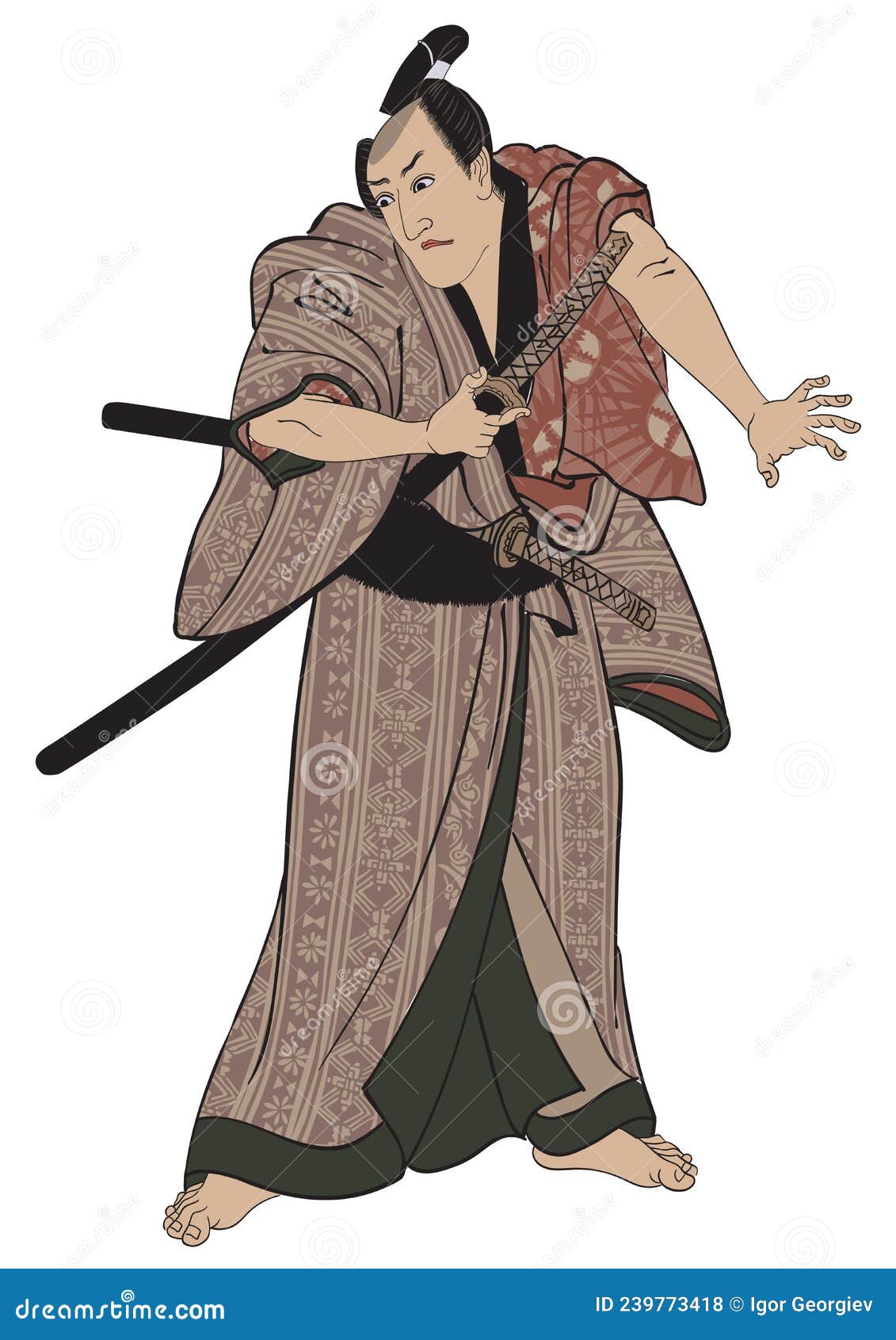 Japanese Warrior Fight Tattoo. Set of Labels and Elements. Vector Set ...