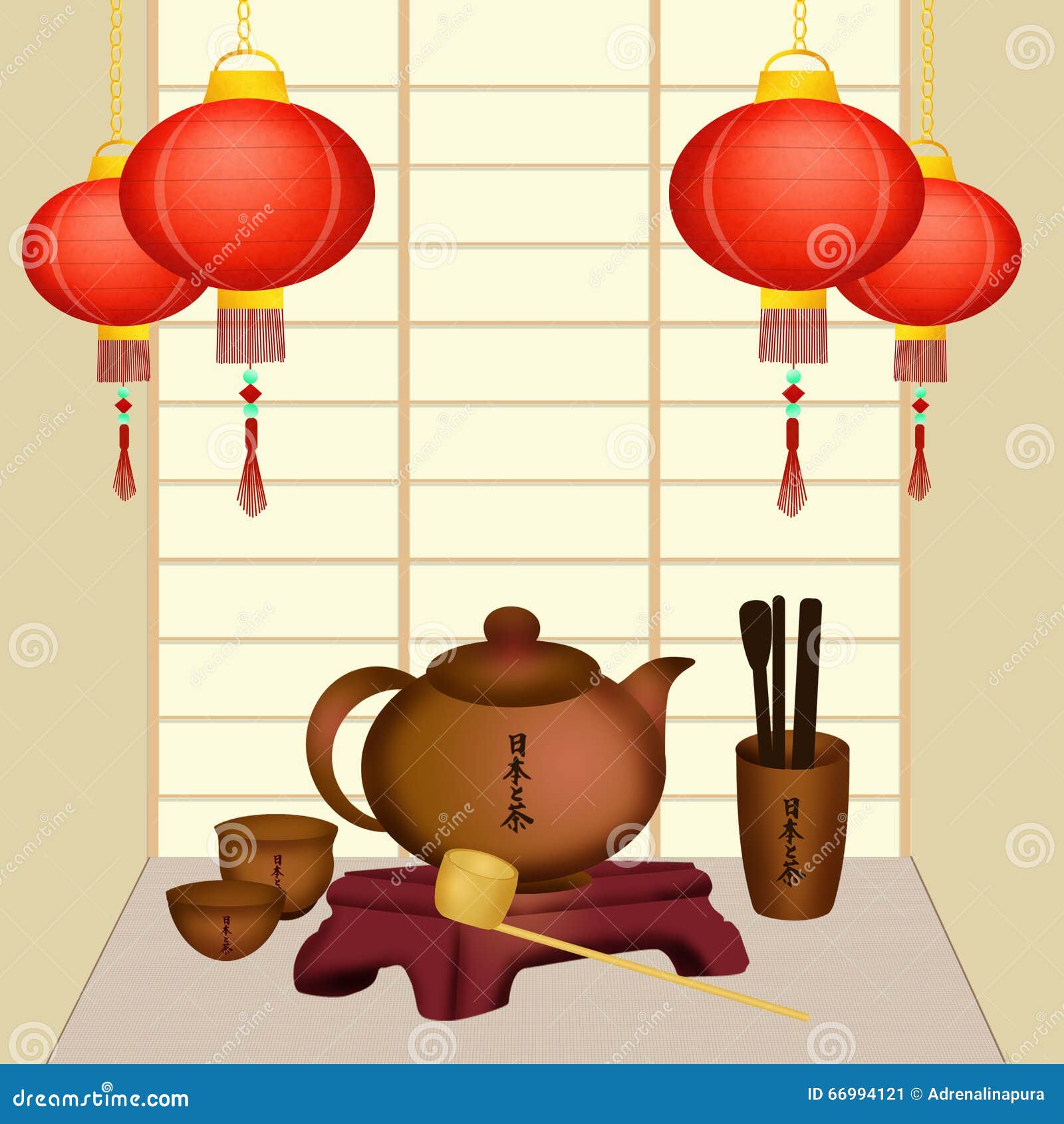 Japanese tea ceremony stock illustration. Illustration of lanterns ...