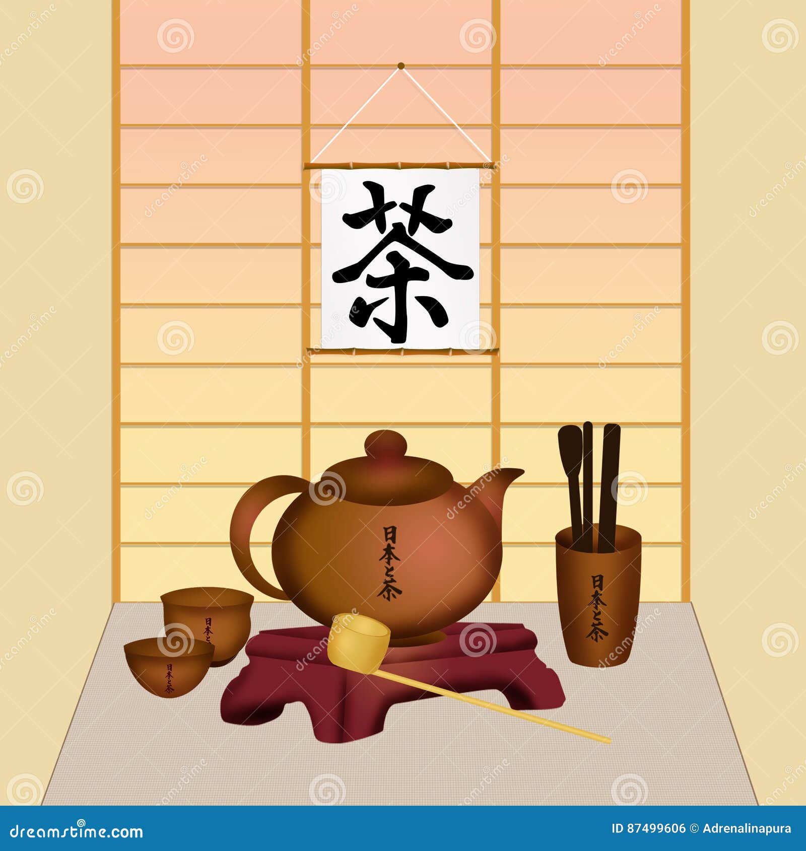 Japanese tea ceremony stock illustration. Illustration of joyful - 87499606