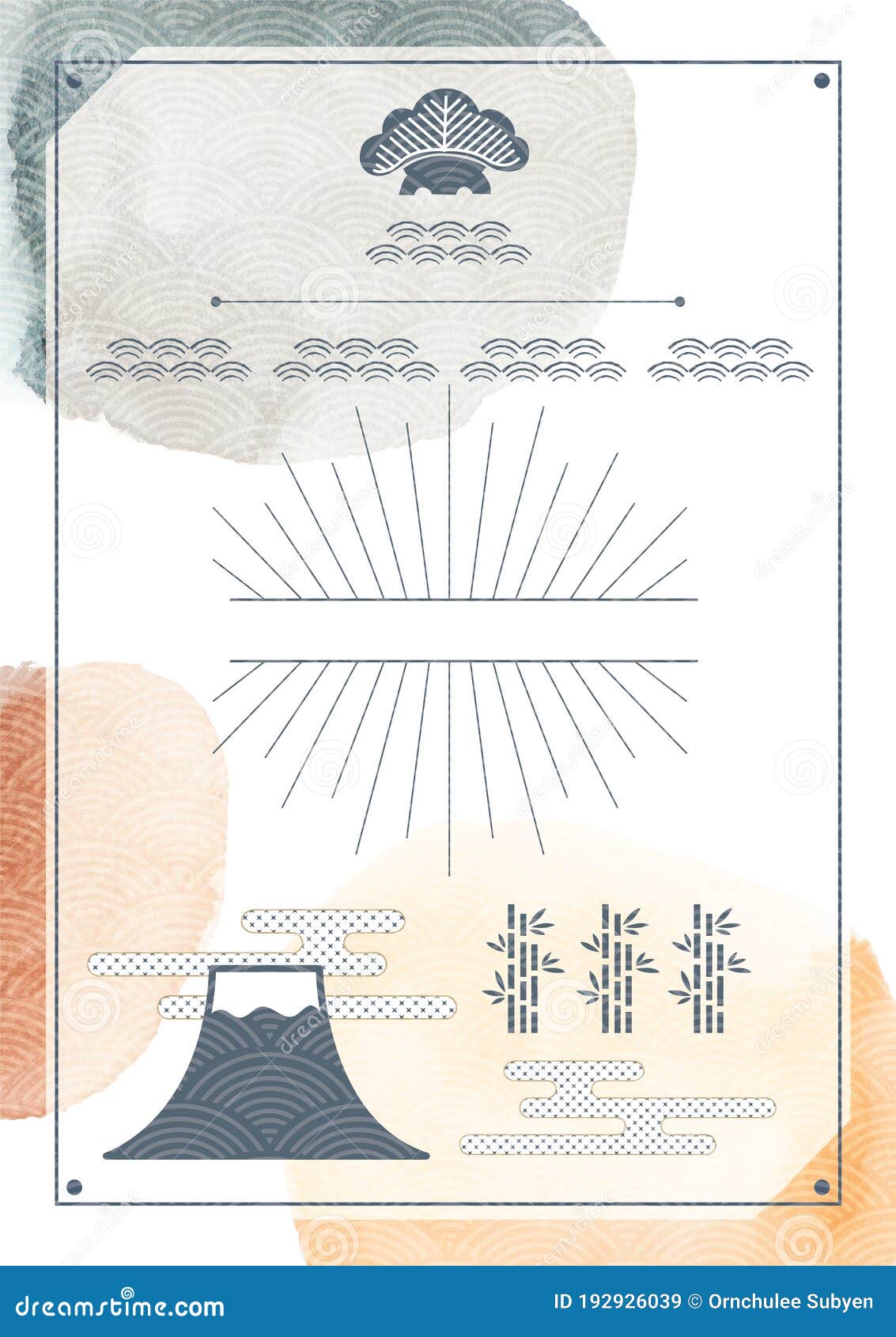 Japanese Template With Fuji Mountain And Bamboo Icon Vector. Asian ...