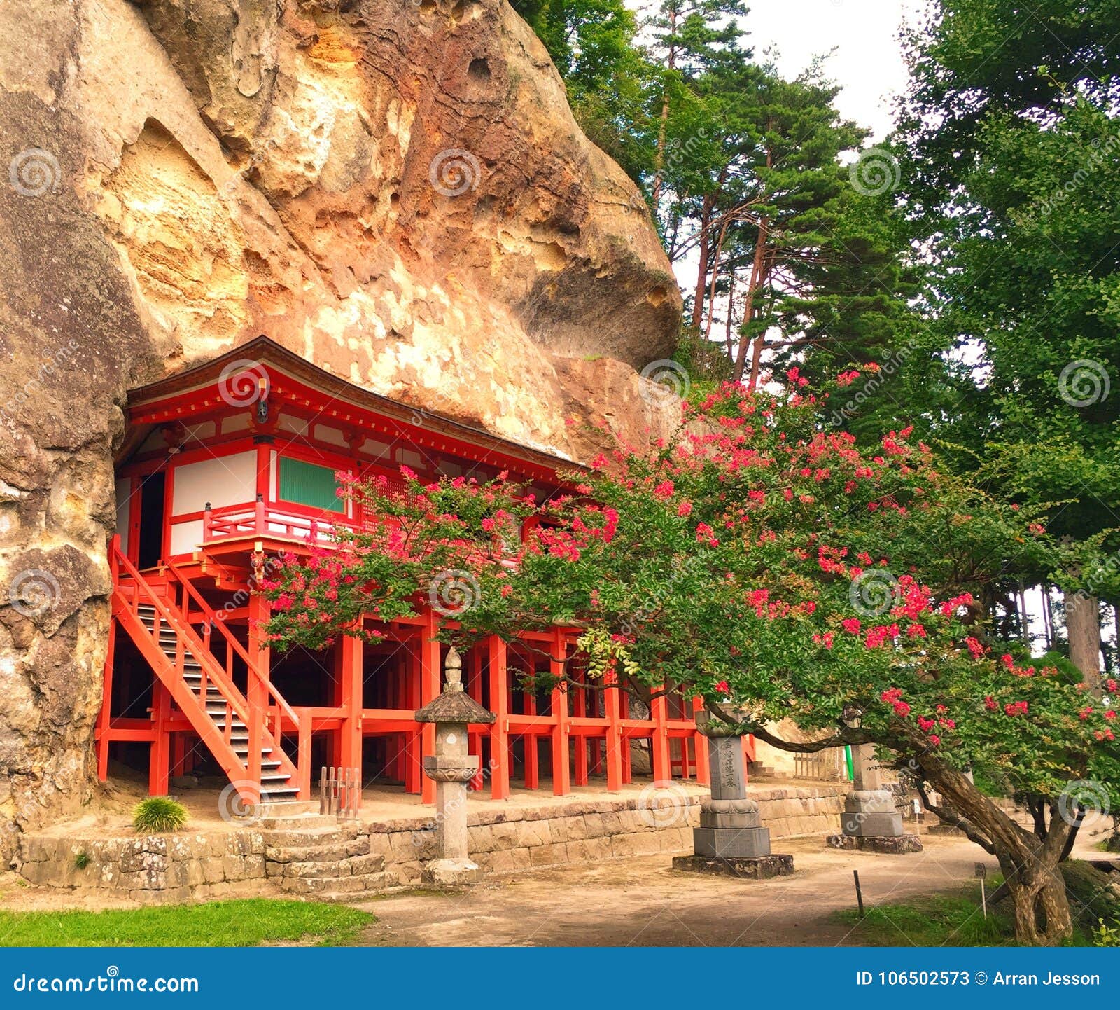 Japanese Temple Built into Cliff Face Stock Image - Image of cultural ...