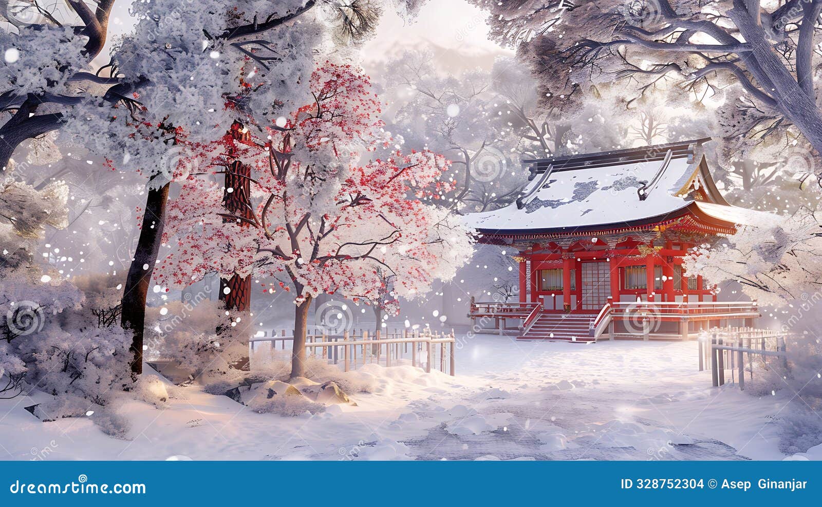 Japanese Temple with Snow stock illustration. Illustration of asia ...