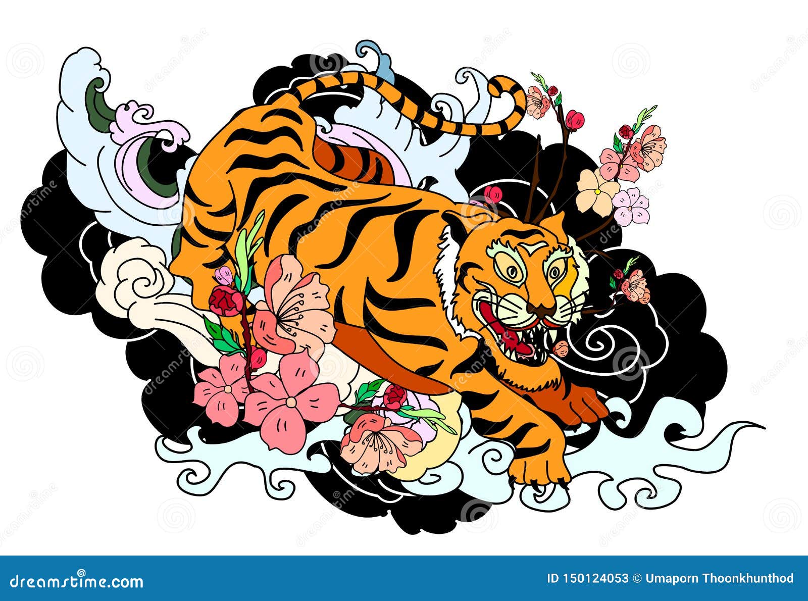 Japanese Tiger with Sun Vector on Background. Stock Vector ...