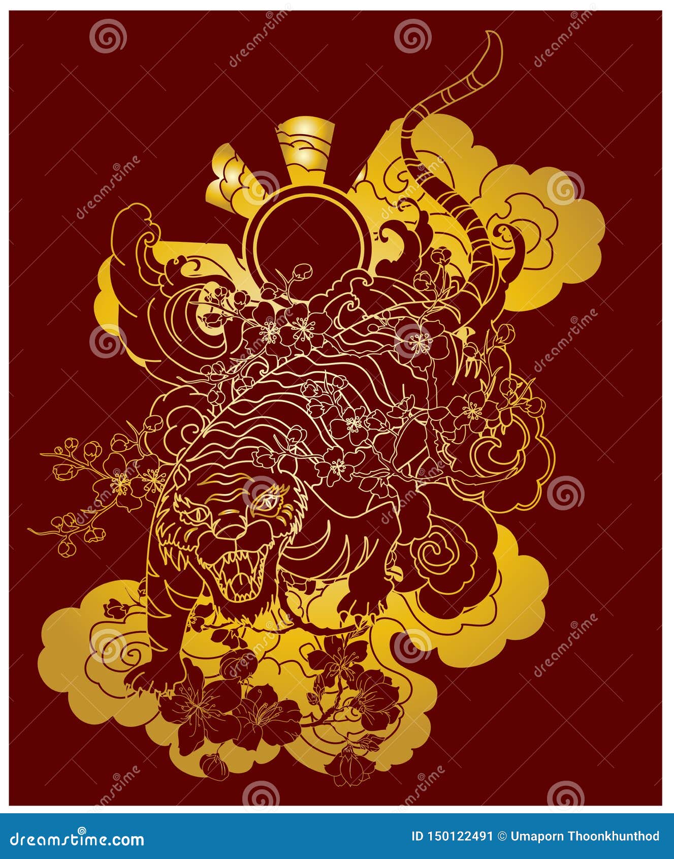 Japanese Tiger with Sun Vector on Background. Stock Vector ...