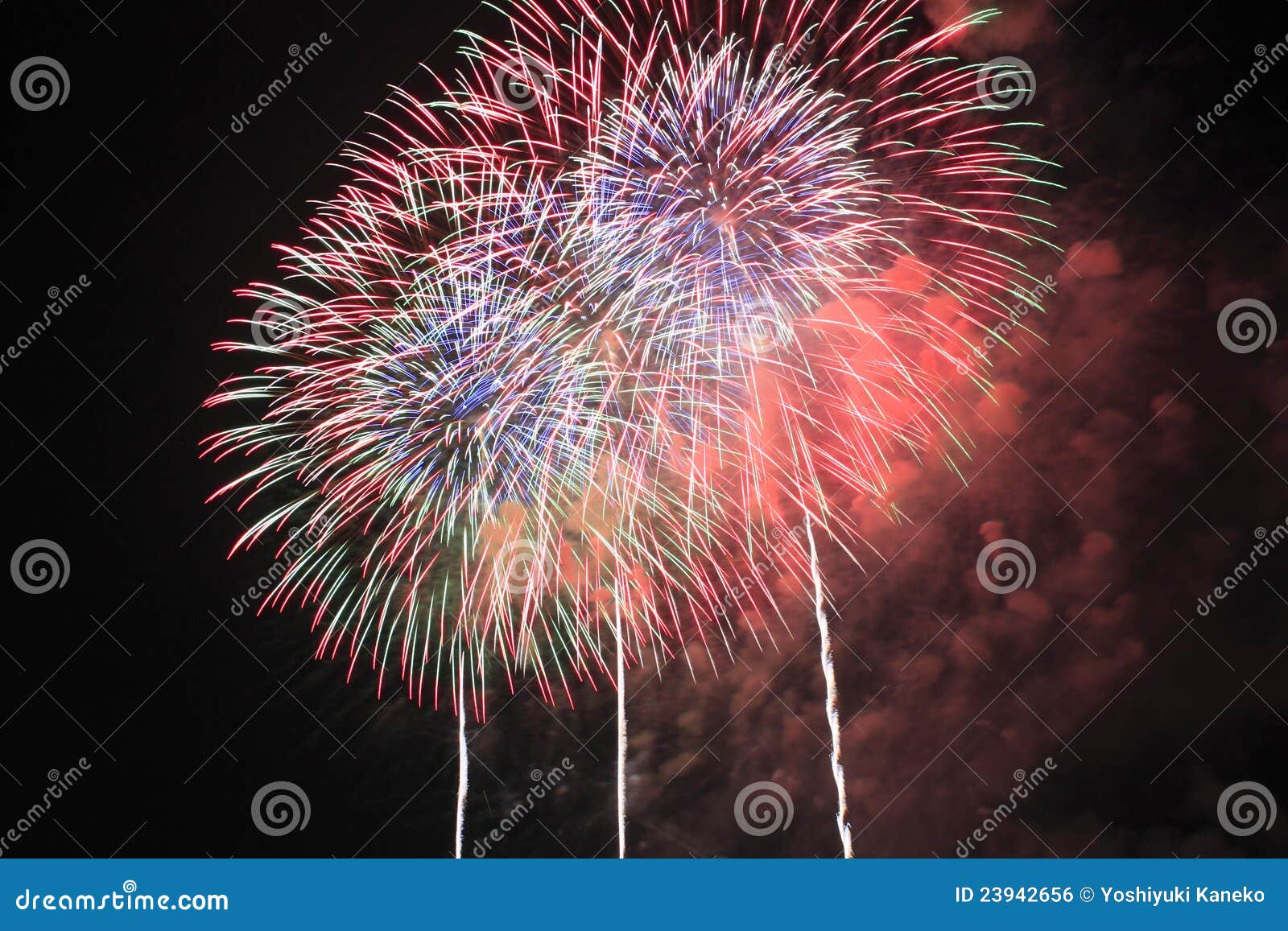 Japanese Traditional Fireworks in the Night Sky Stock Photo - Image of ...