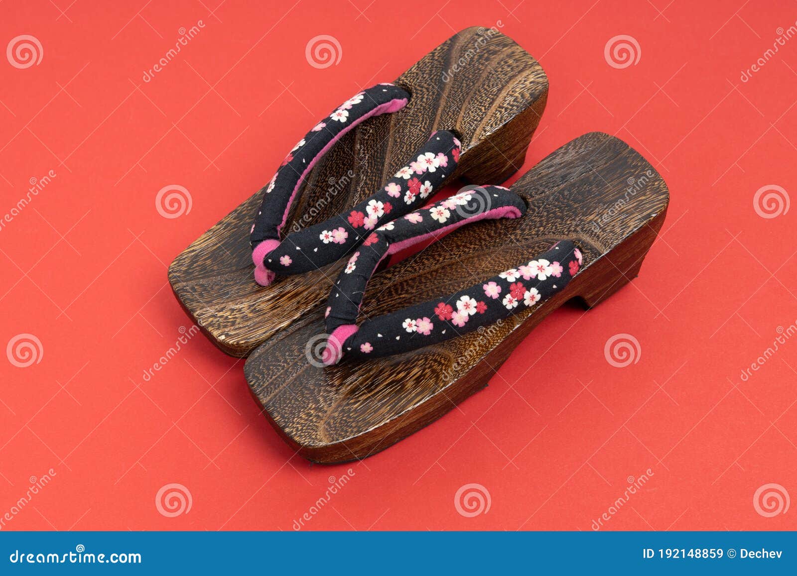 Japanese Traditional Geta Sandal On Red Background Traditional