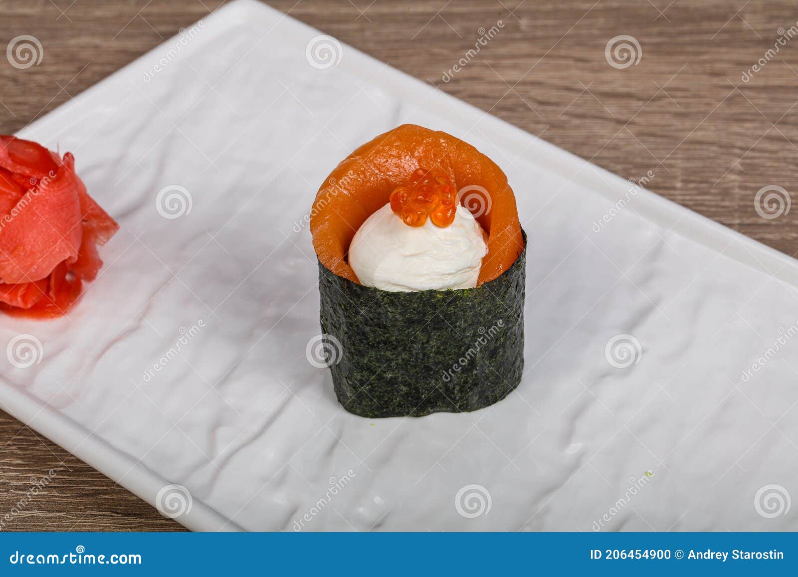 Japanese Traditional Gunkan with Salmon Stock Photo - Image of menu ...
