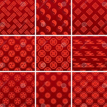 Japanese Traditional Red Pattern Stock Illustration - Illustration of ...